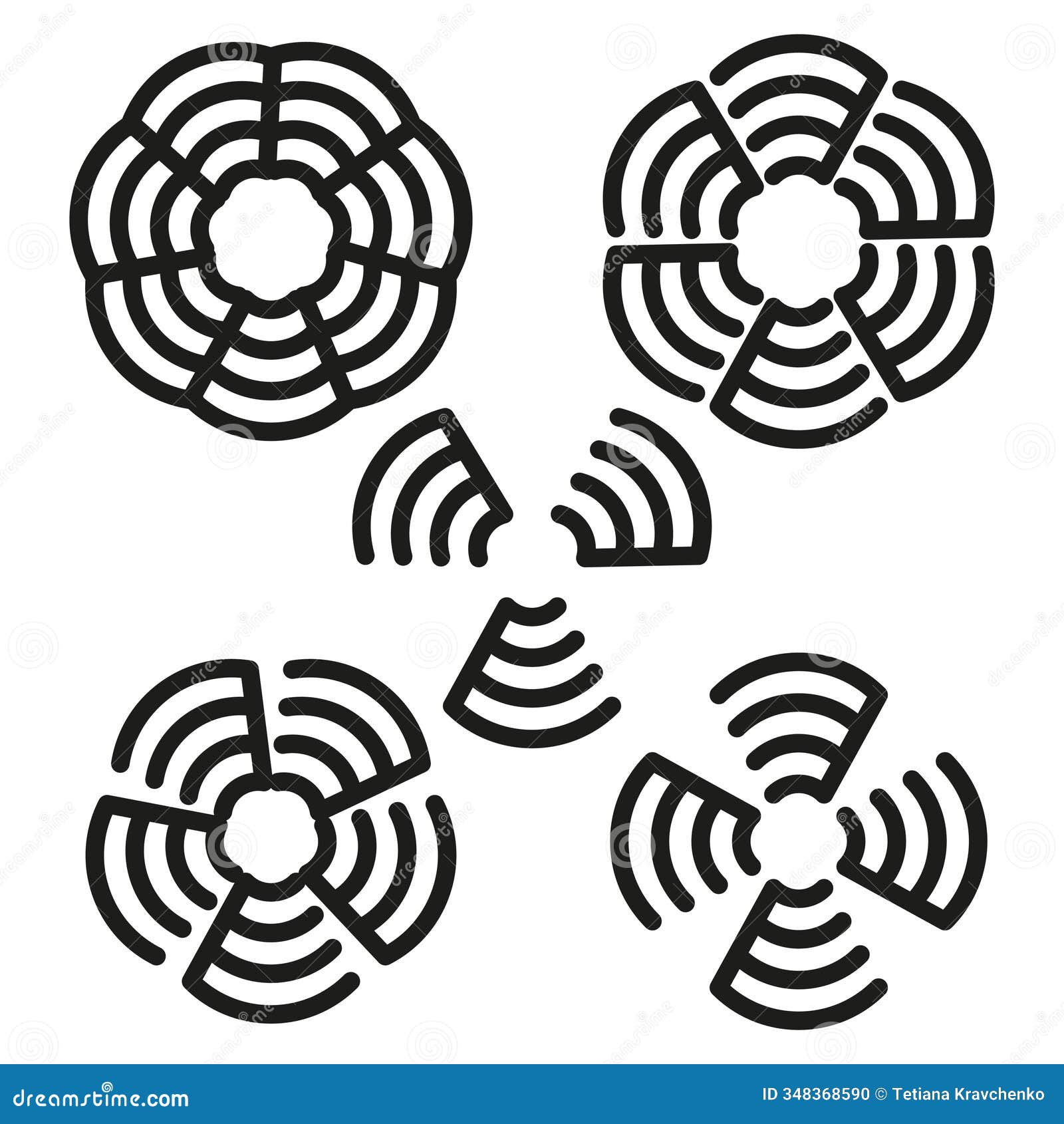 Circular Chart Set. Radial Diagrams Collection. Broken Circle Graphs. Vector Geometric Symbols ...