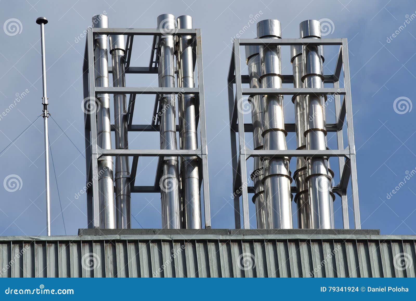 Circular Chimneys in Metal Cages Stock Photo - Image of industrial ...