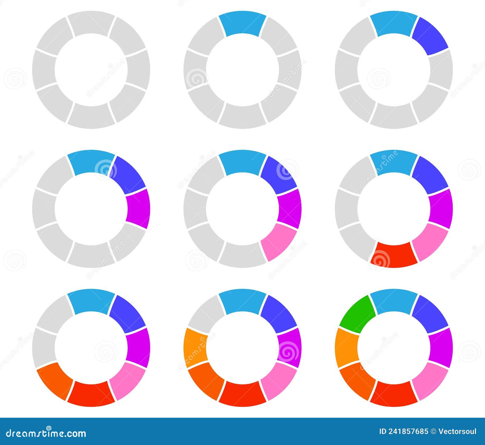 Infographic Segmented Flower Pie Graphs. Petal Color Wheels ...