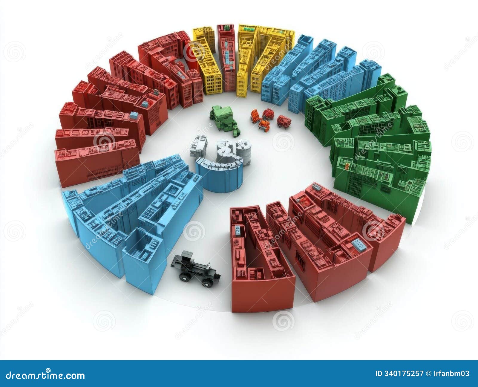 Circular Cityscape, a 3D Model of Urban Development Stock Illustration ...