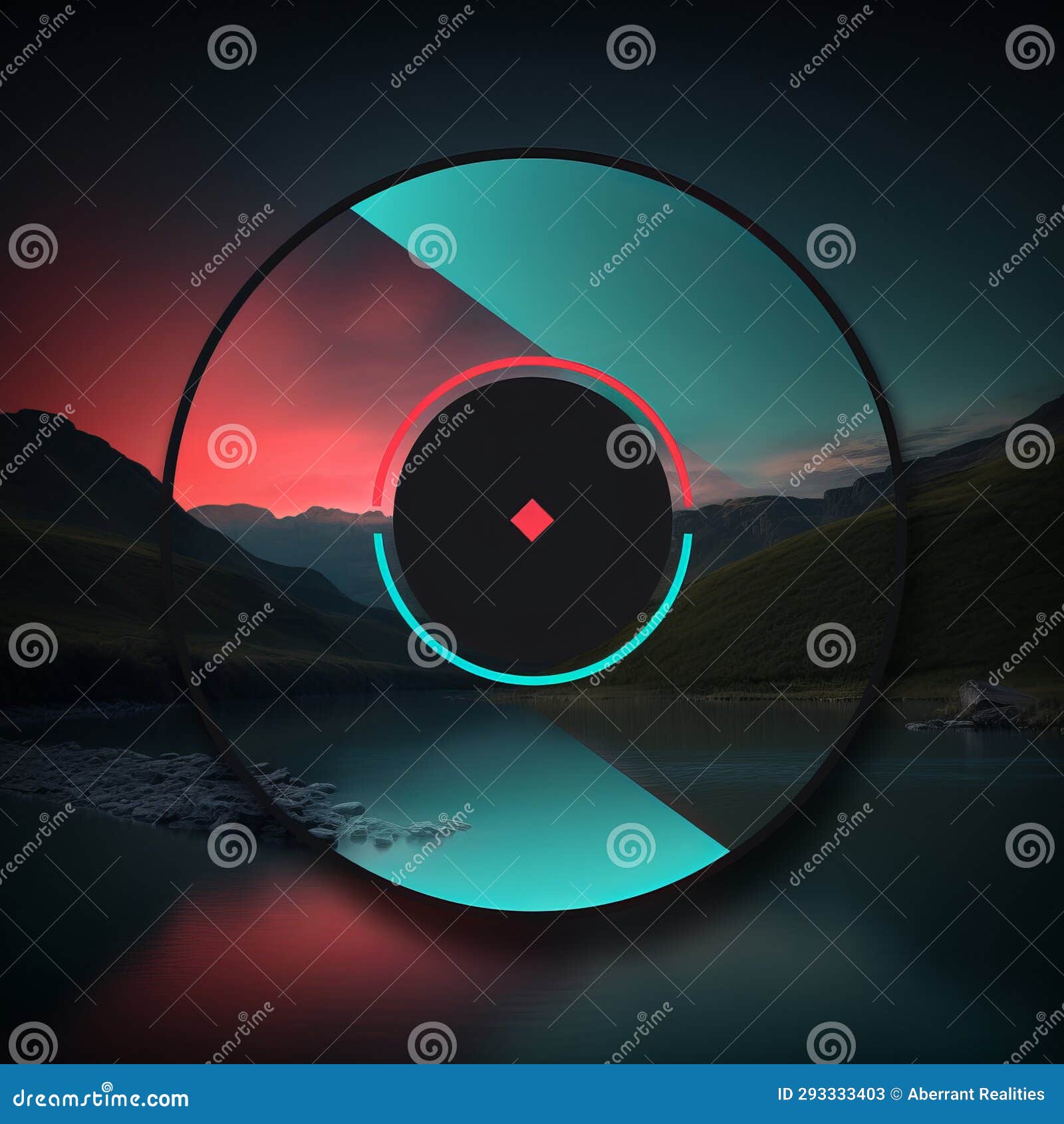 A Circular Clock with a Red Blue and Green Design Stock Illustration ...