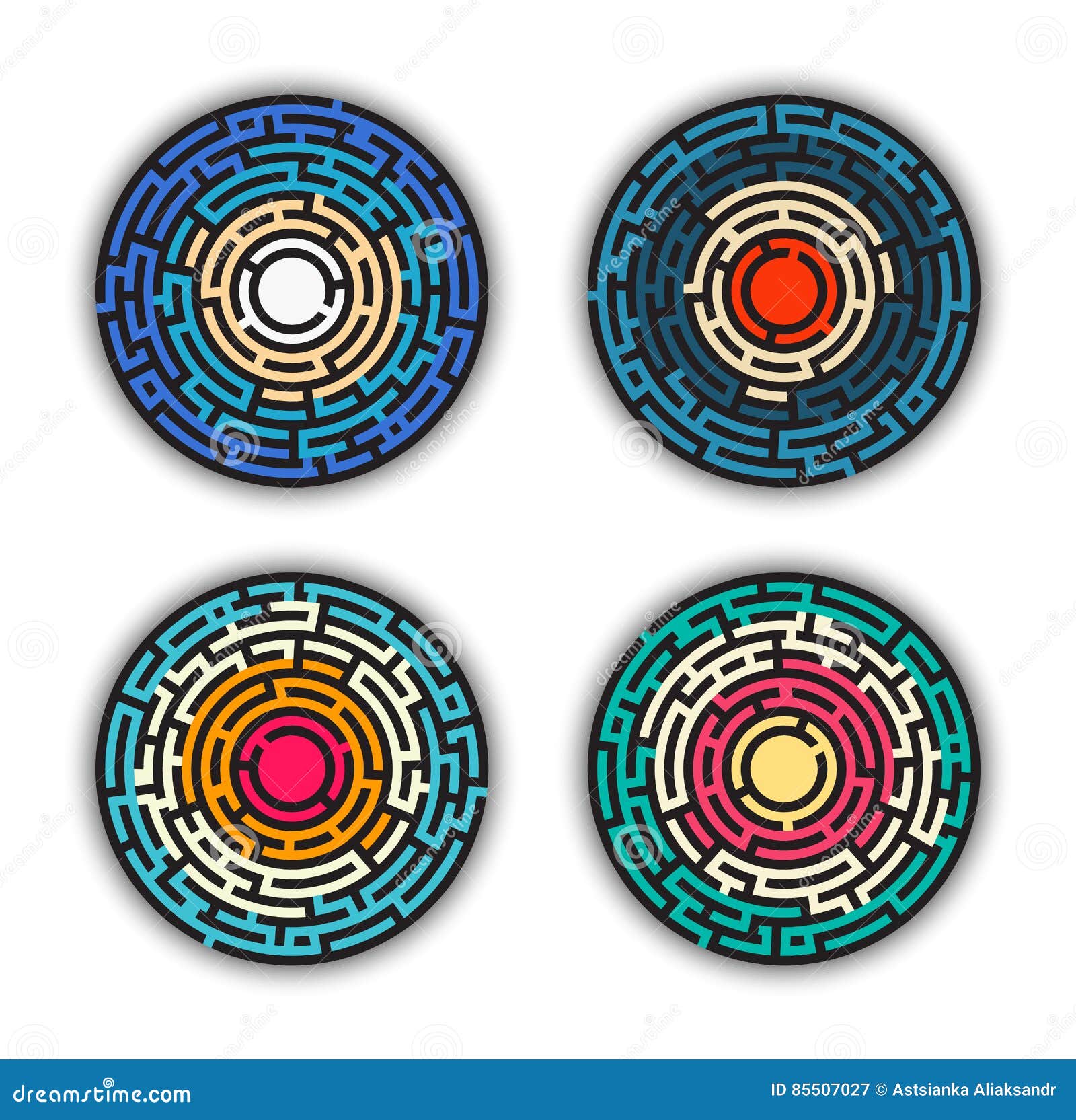 Circular Colored Labyrinth, Vector Maze. Stock Vector - Illustration of ...