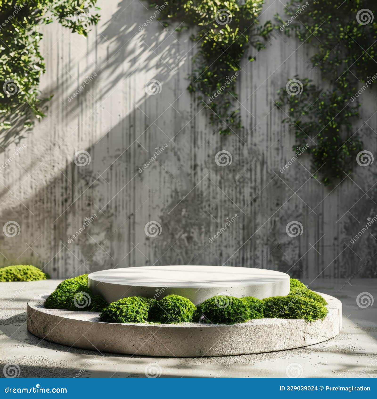 Circular Concrete Platform with Moss and a Concrete Wall Background ...