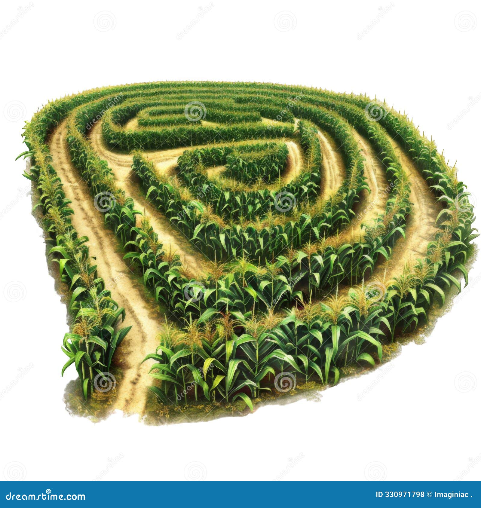 A Circular Cornfield Maze with Winding Dirt Paths Stock Illustration ...