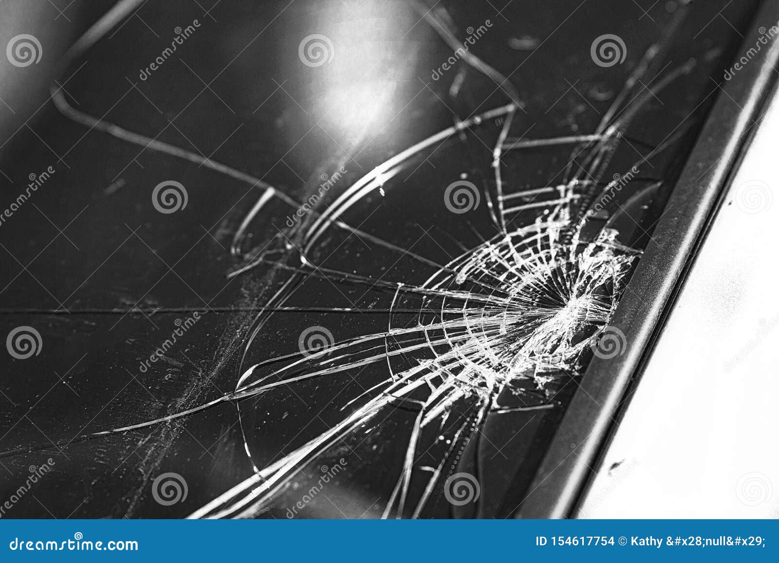 Cracked Windshield in Black and White Stock Photo - Image of insurance ...