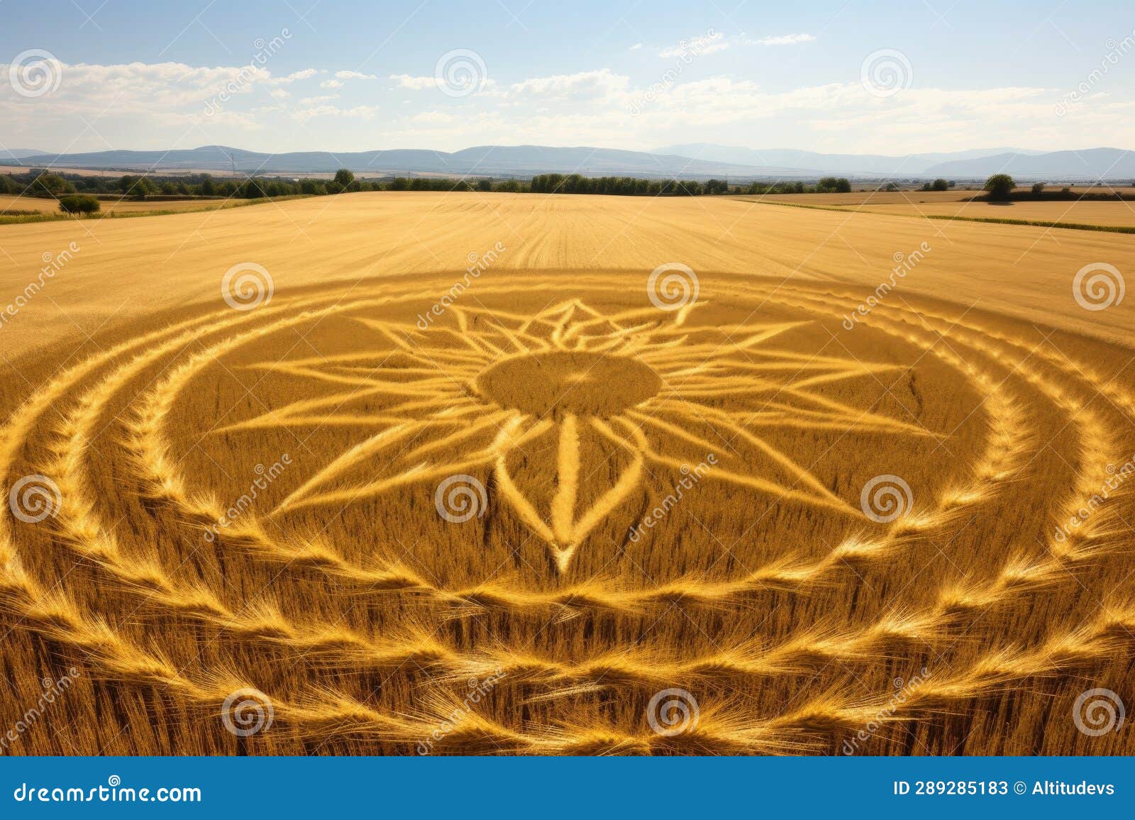 A Circular Crop Circle Design in a Golden Wheat Field Stock Image ...