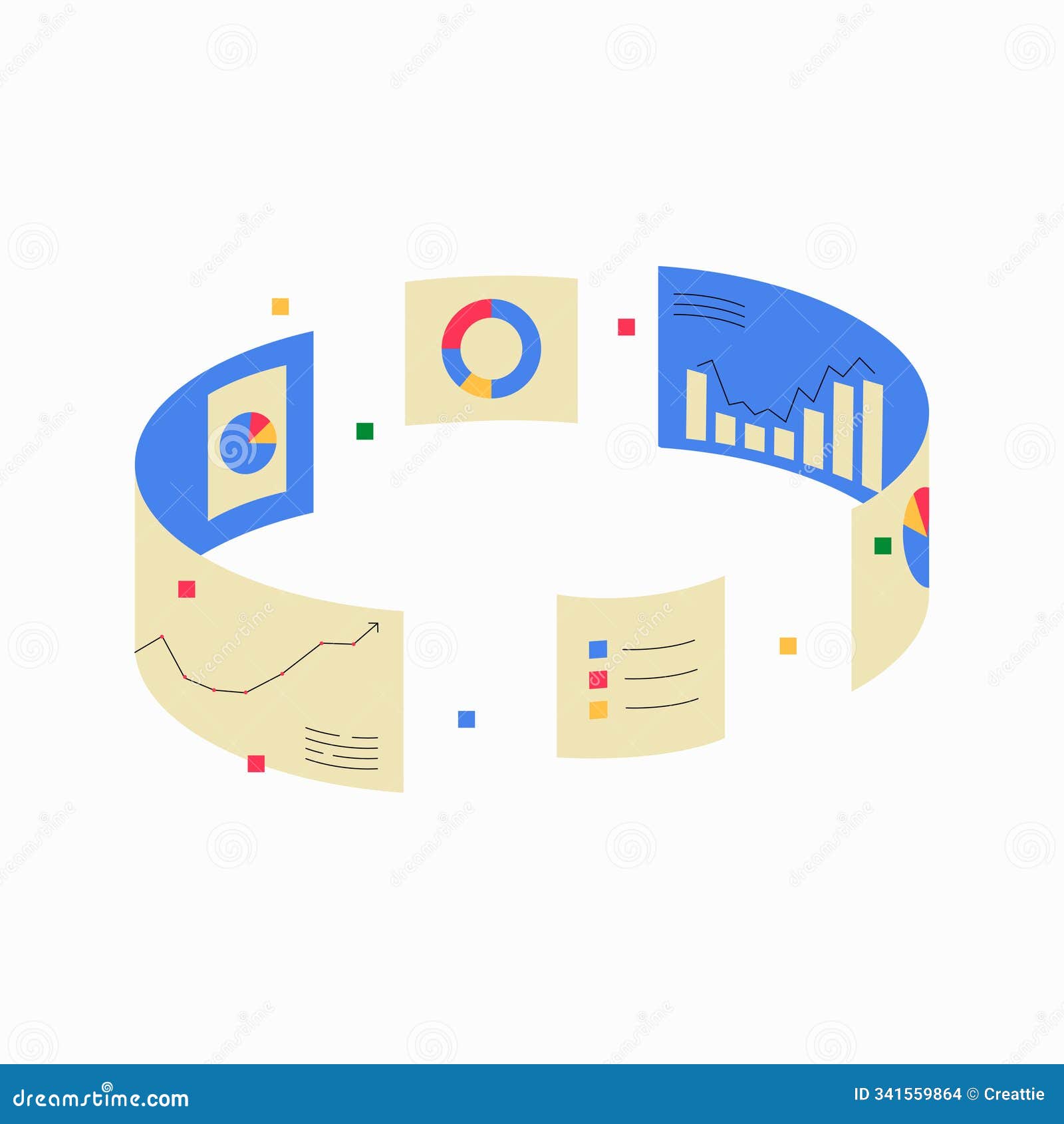 Circular Data Charts and Graphs in Flat Vector Illustration Symbolizing ...