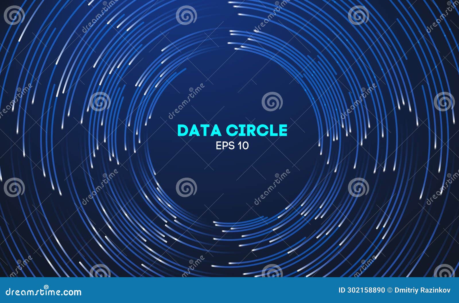 Circular Data Swirl on Dark Blue Technology Background. Hurricane ...