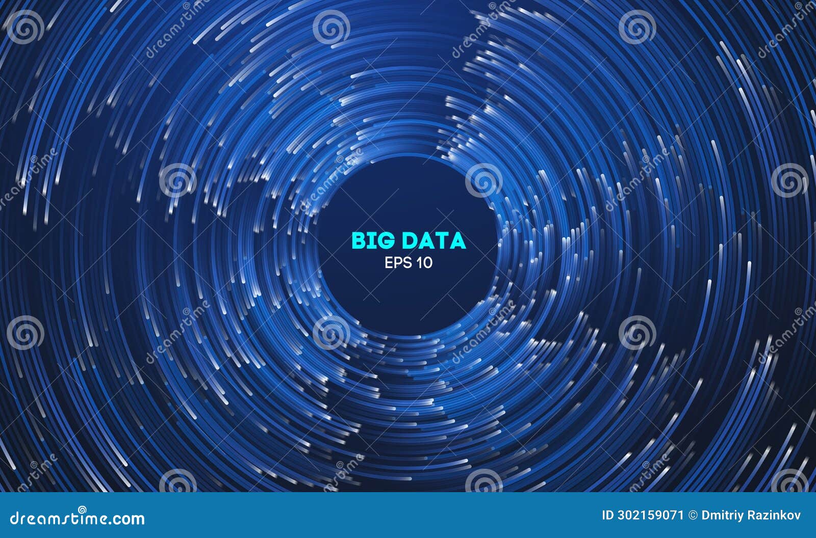 Circular Data Swirl on Dark Blue Technology Background. Hurricane ...