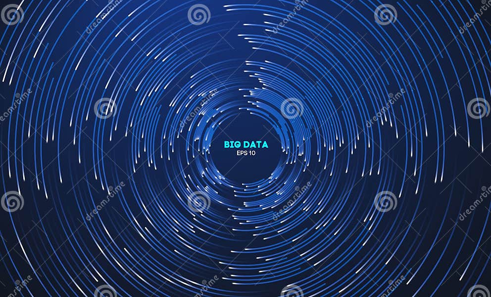 Circular Data Swirl on Dark Blue Technology Background. Hurricane ...