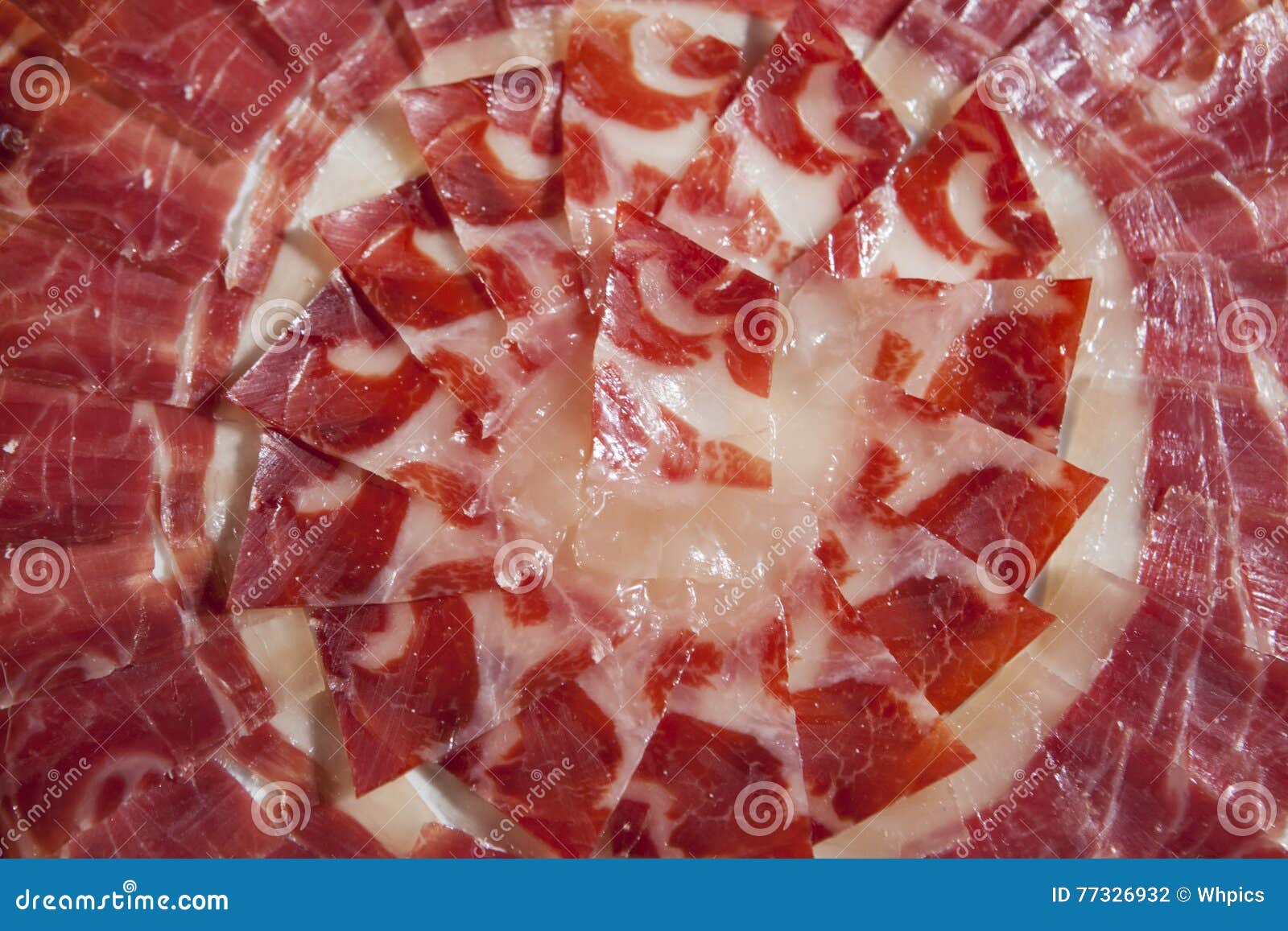 Circular Decorative Arrangement of Iberian Cured Ham on Plate Stock ...