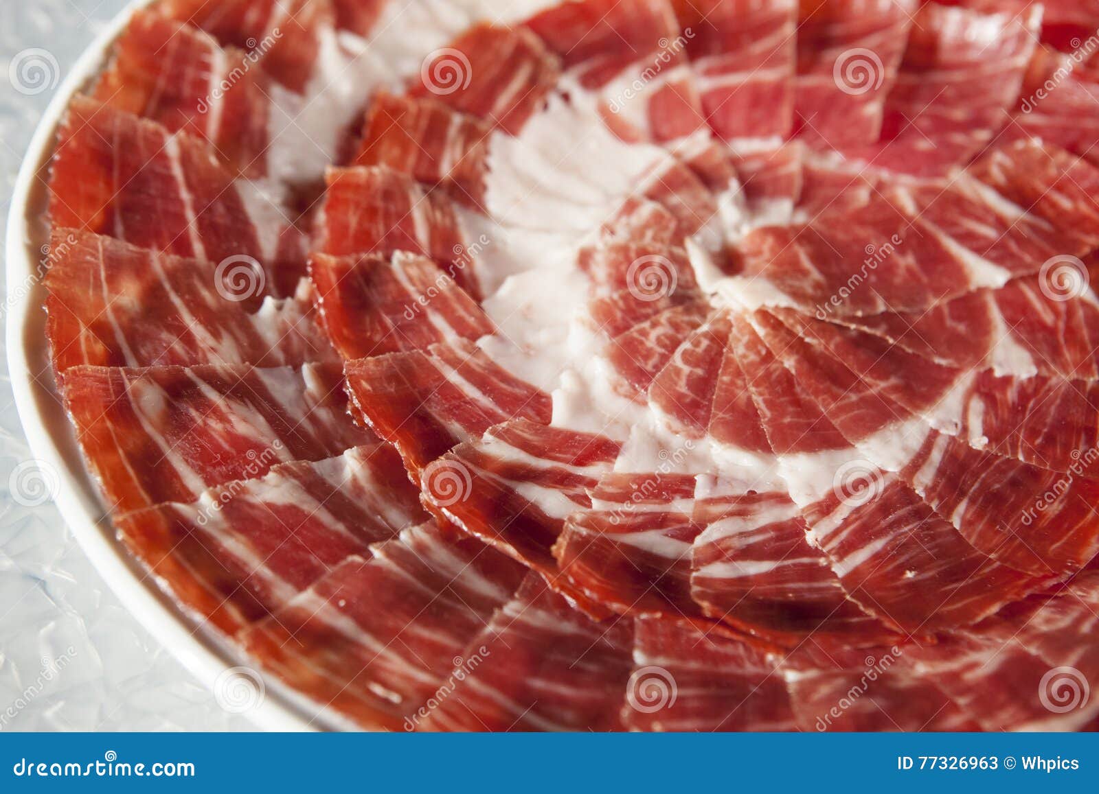 Circular Decorative Arrangement of Iberian Cured Ham on Plate Stock ...