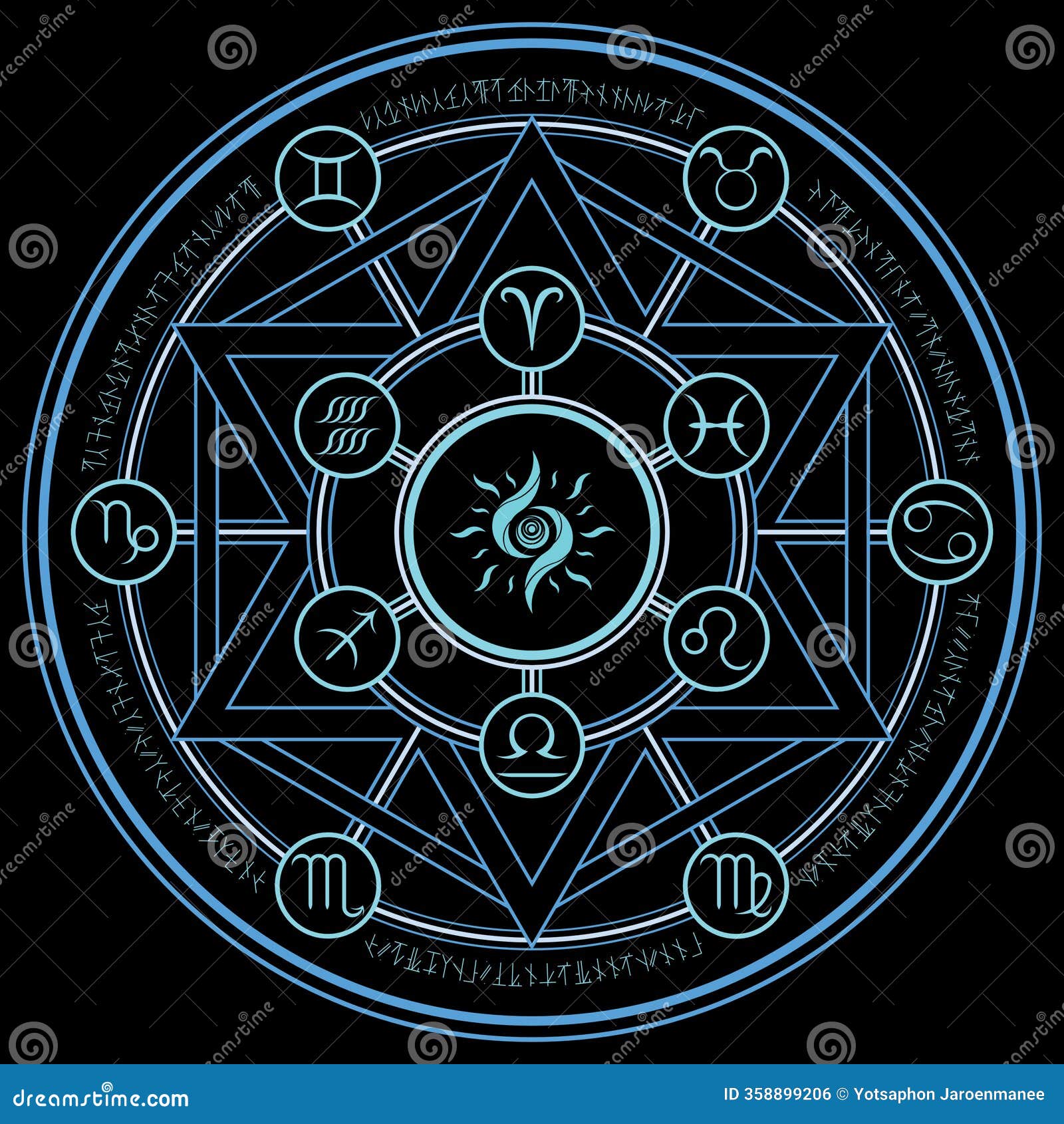 Light Blue Magic Incantation Circle With Fantasy Alphabets Spell (named ...