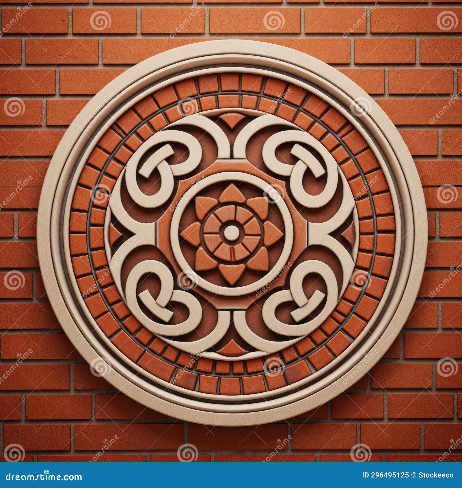 Circular Design with Interlocking Archetypal Symbols on Red Brick Wall ...