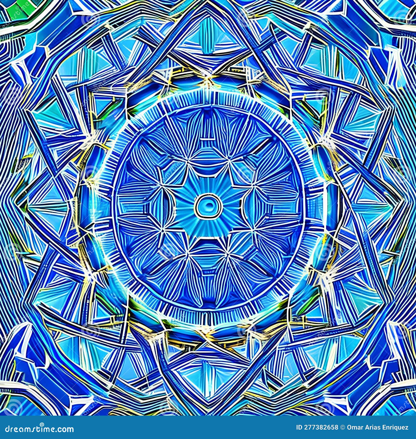 A Circular Design with Interlocking Triangles in Cool Shades of Blue ...