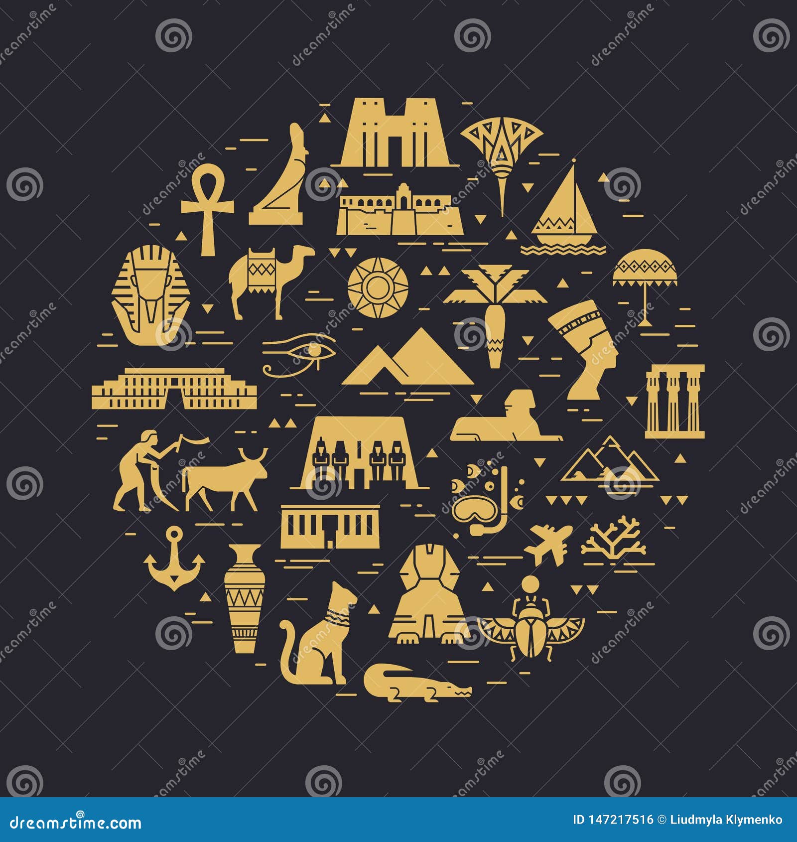 Circular Design Pattern of Filled Icons on the Theme of Sights and ...