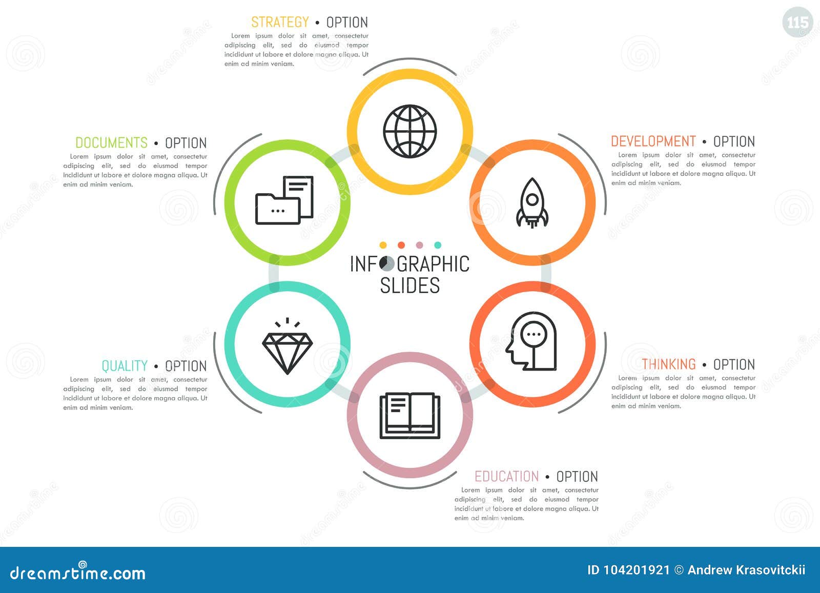 Circular Diagram with 6 Connected Round Elements Stock Vector ...