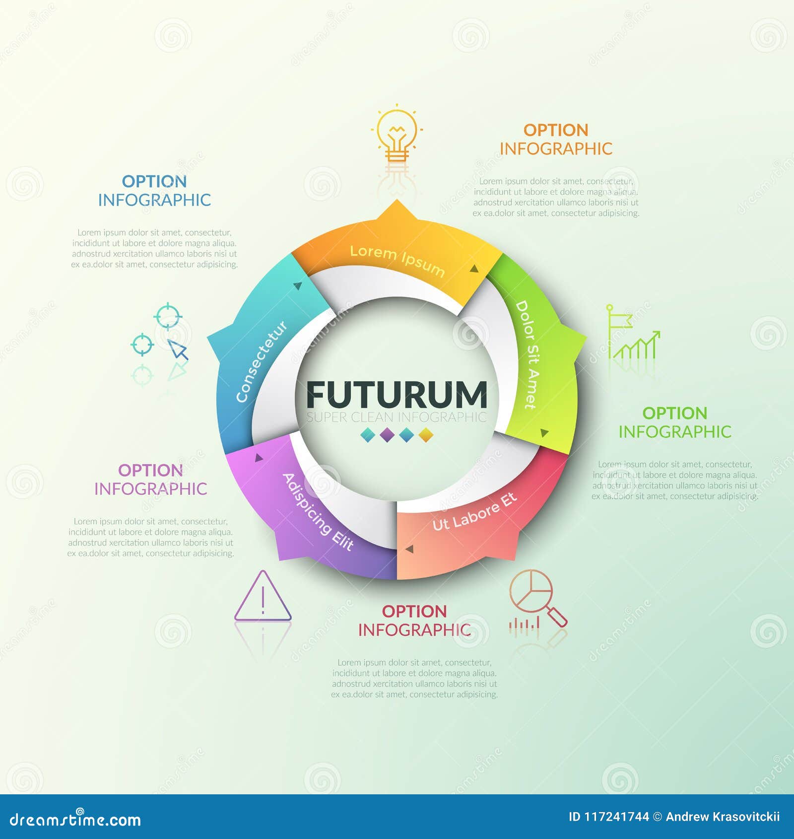 Circular Diagram Divided into 5 Multicolored Overlapping Sectors with ... Circular Diagram Divided into 5 Multicolored Overlapping Sectors with ...
