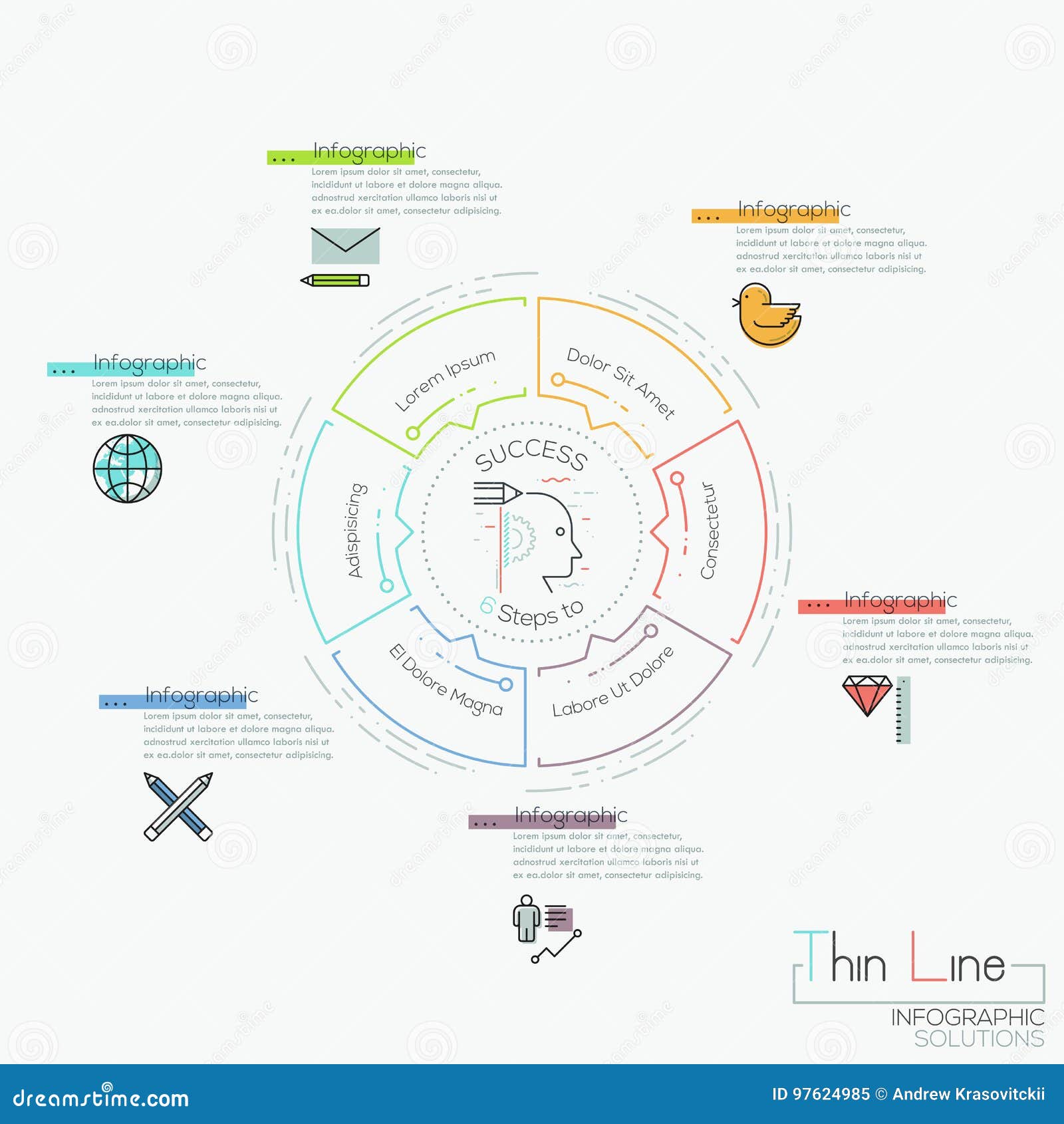 Circular Diagram with 6 Rounded Elements Arrows Pointing at Center and ...