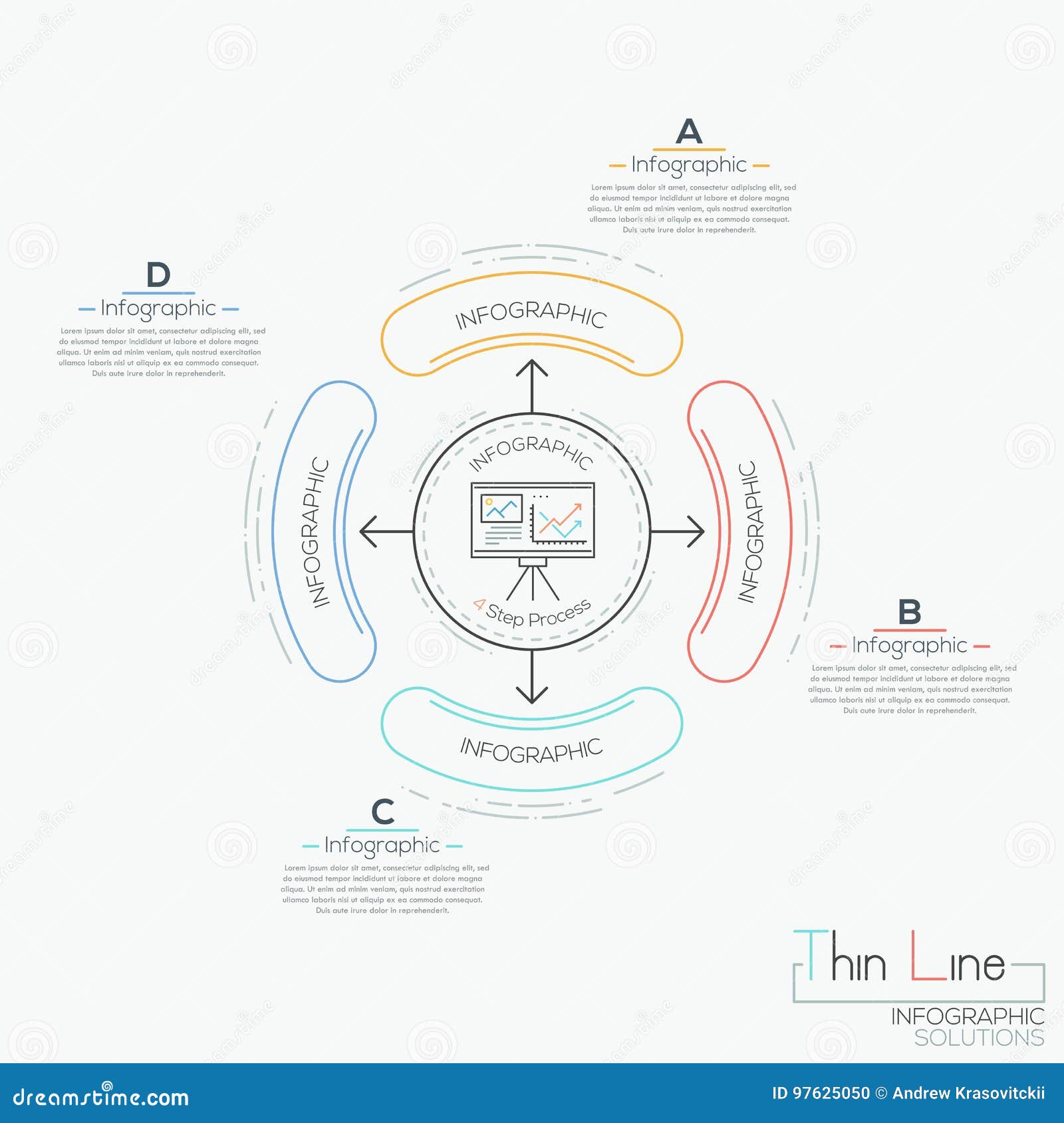 Circular Diagram with Text Boxes and 4 Rounded Elements Stock Vector ...