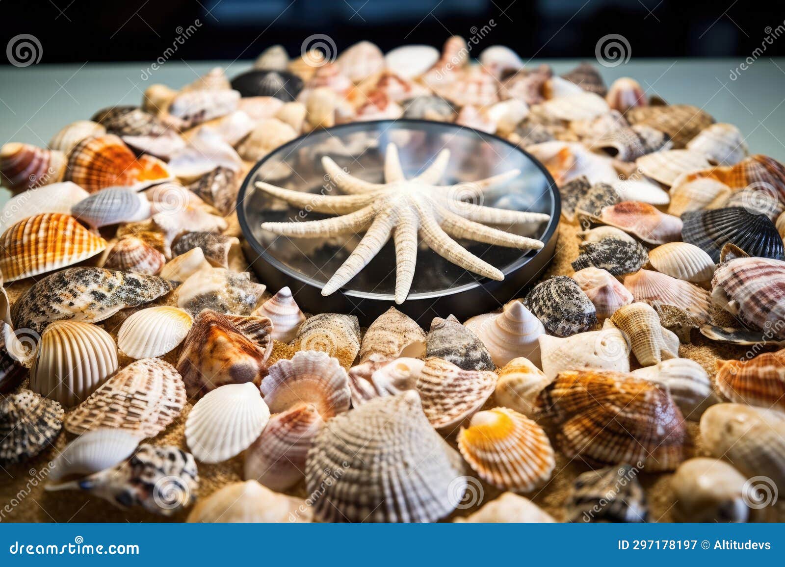 A Circular Display of Seashells on a Slow Revolving Platform Stock ...