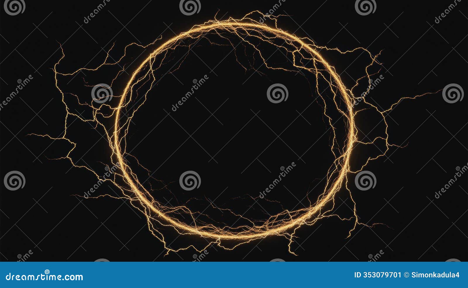 Circular Electric Frame Made of Lightning on Dark Background Stock ...