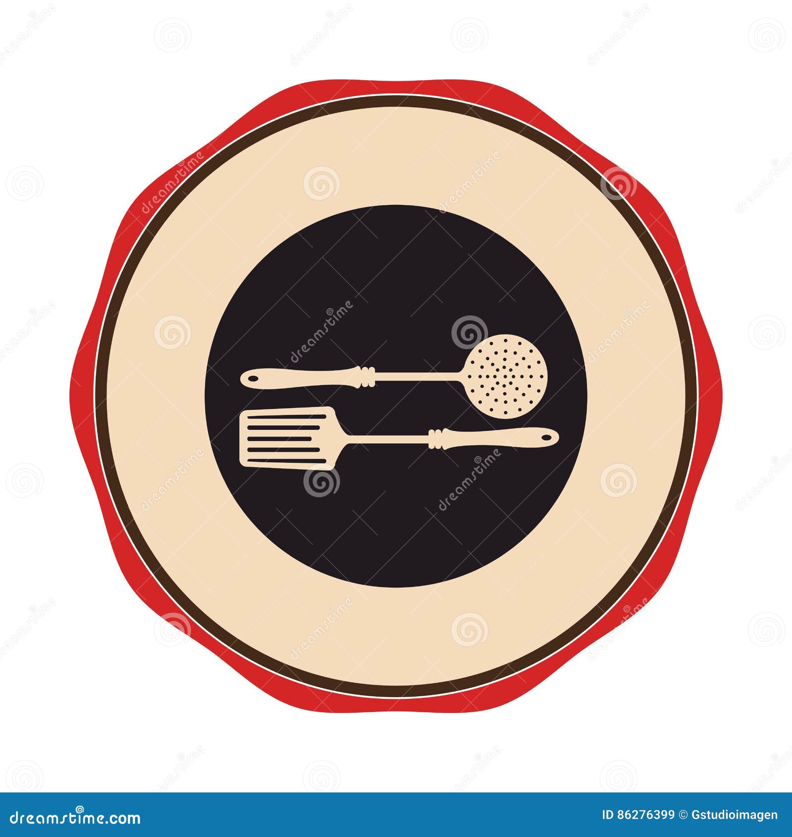 Circular Emblem with Frying Spoon Set Stock Vector - Illustration of ...