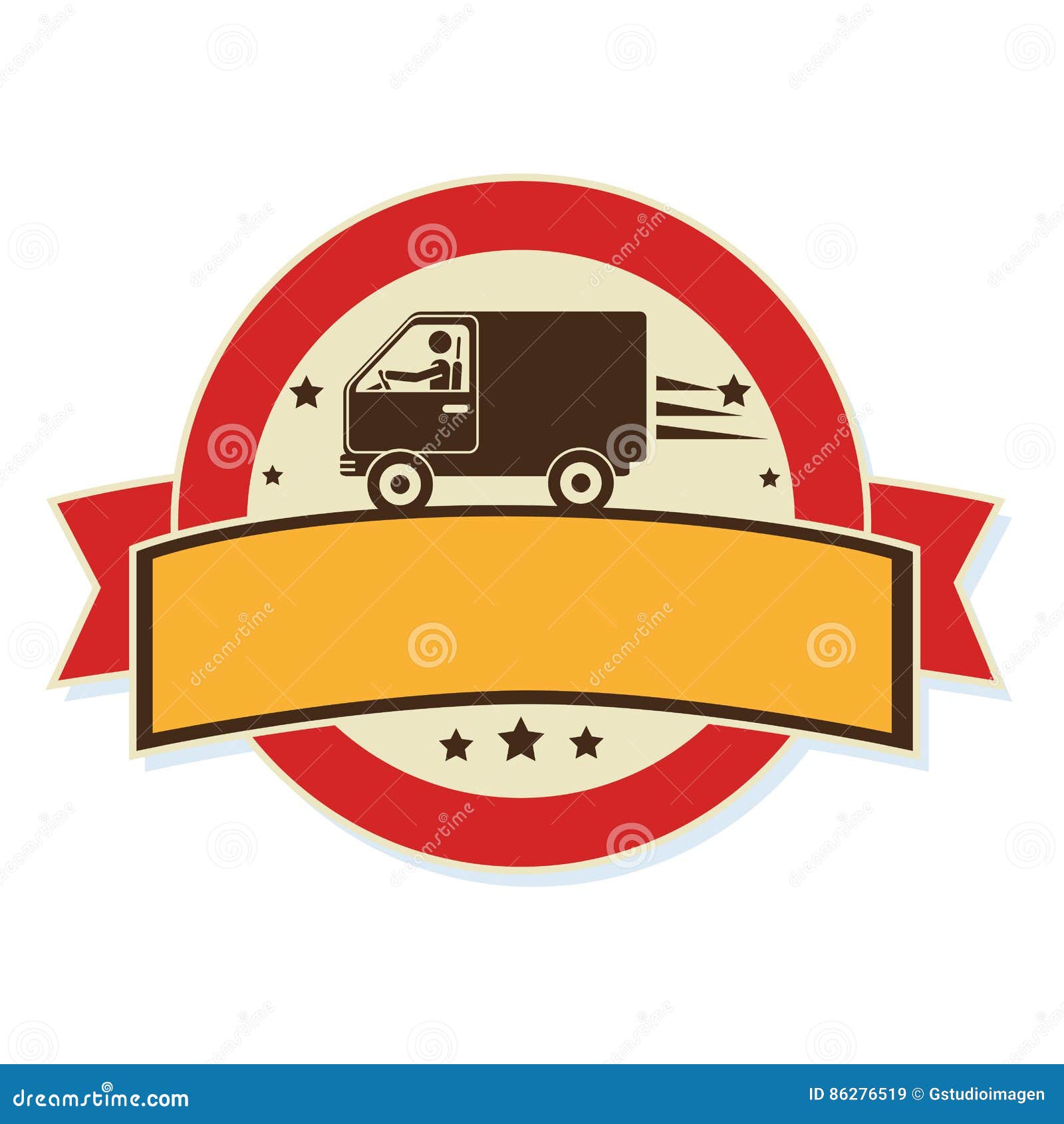 Circular Emblem with Ribbon and Van Stock Vector - Illustration of ...