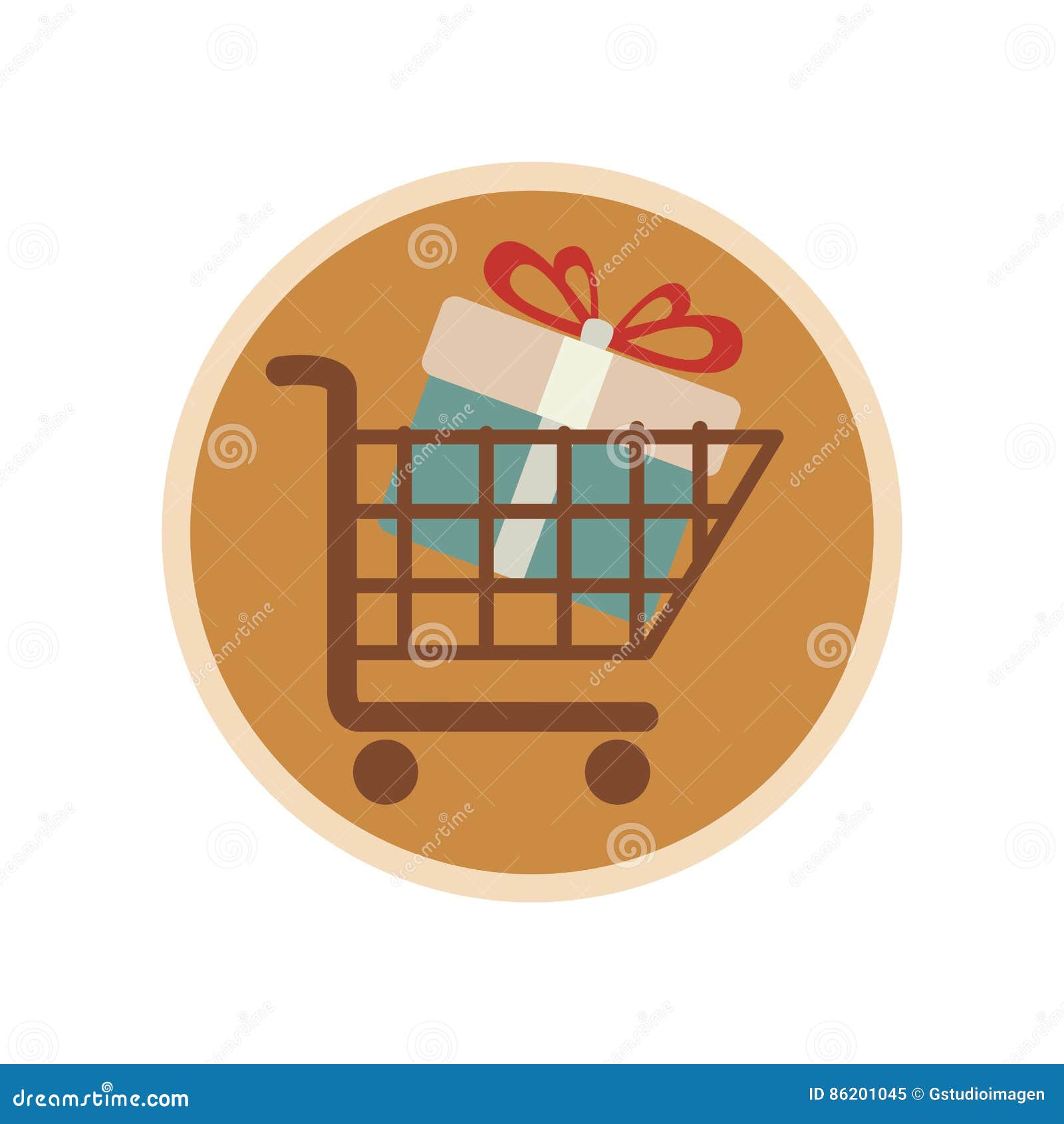 Circular Emblem with Shopping Cart with Gift Stock Vector ...