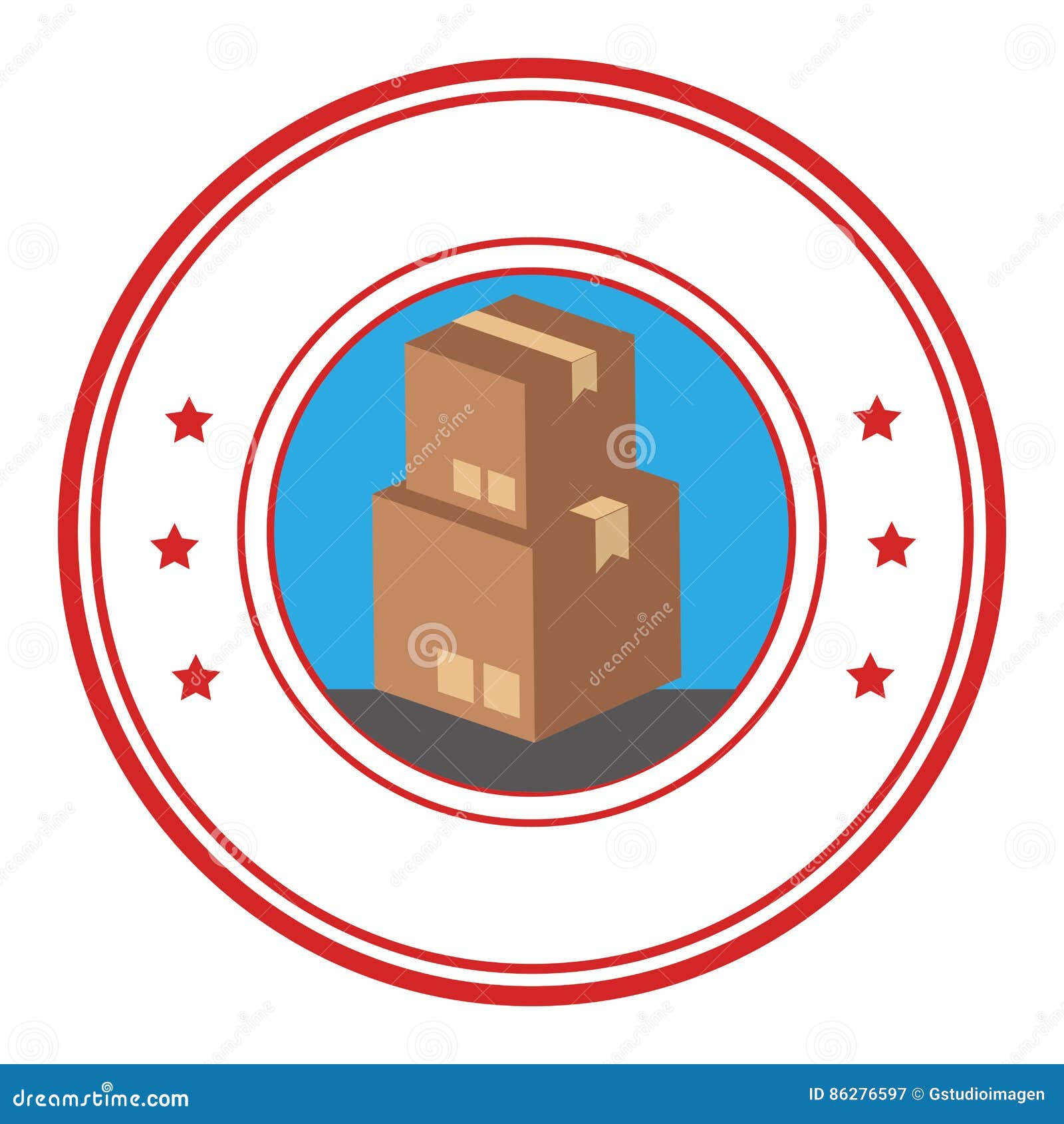 Circular Emblem with Stacking Package Box Stock Vector - Illustration ...