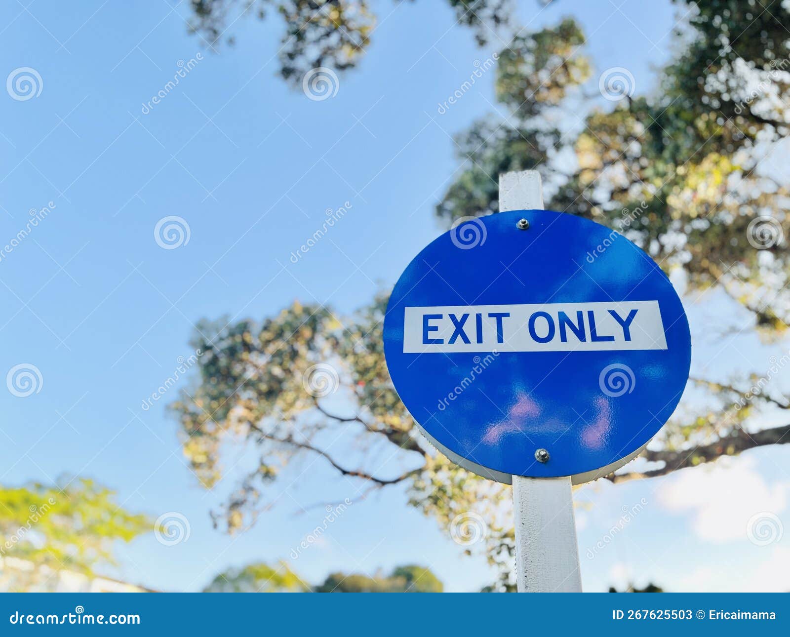 A Circular "Exit only" Road Sign. Stock Image - Image of tleaves ...