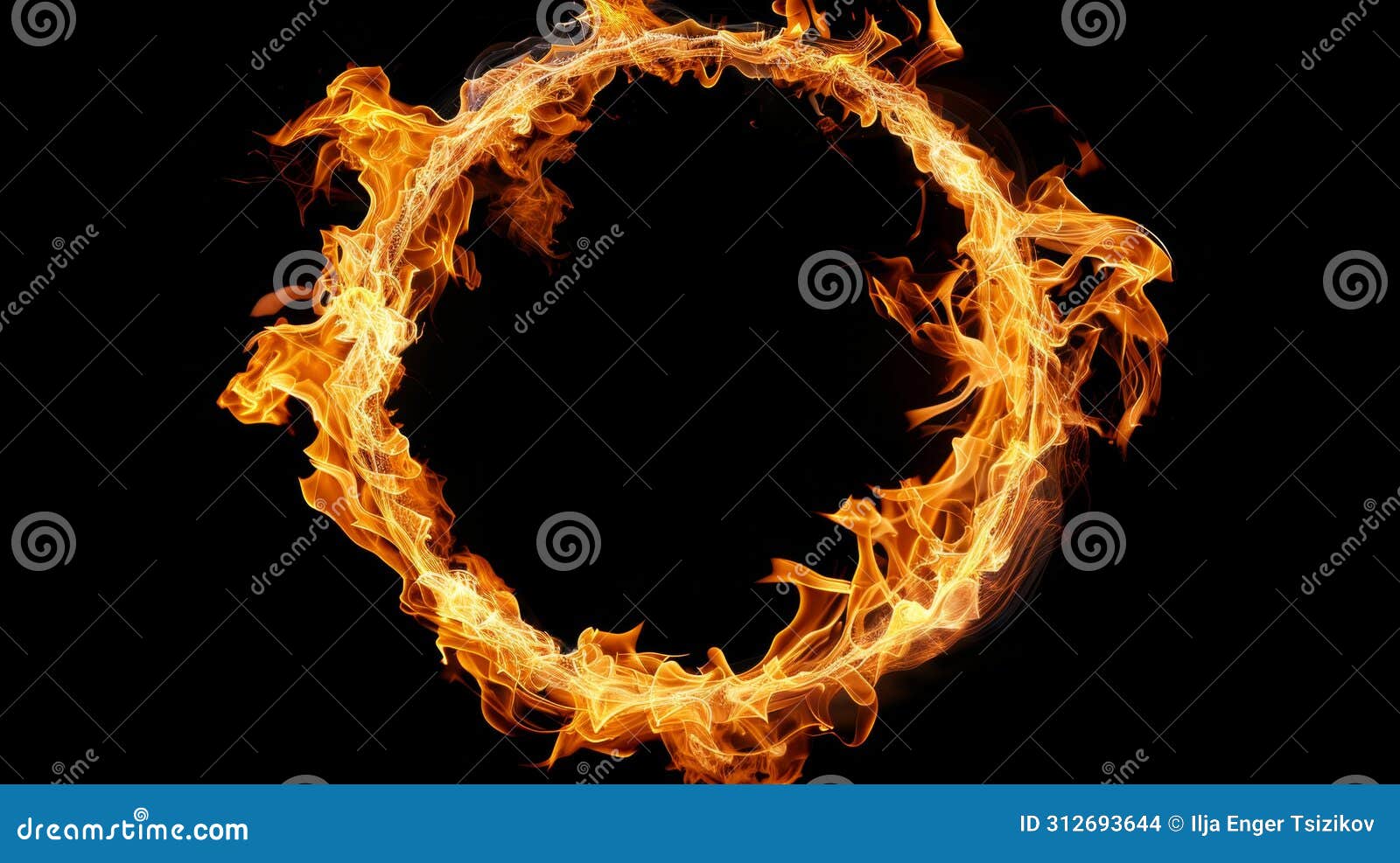Circular Fiery Frame on Black Backdrop Circle of Flames Burning in ...