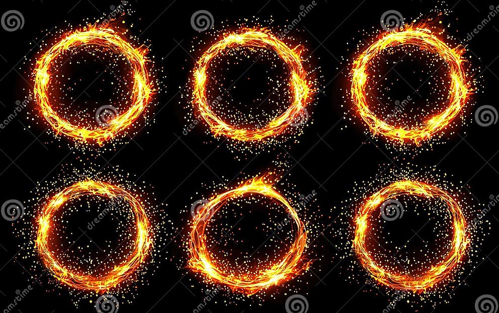 Circular Fire Animations with Sparks on a Black Background Creating an ...