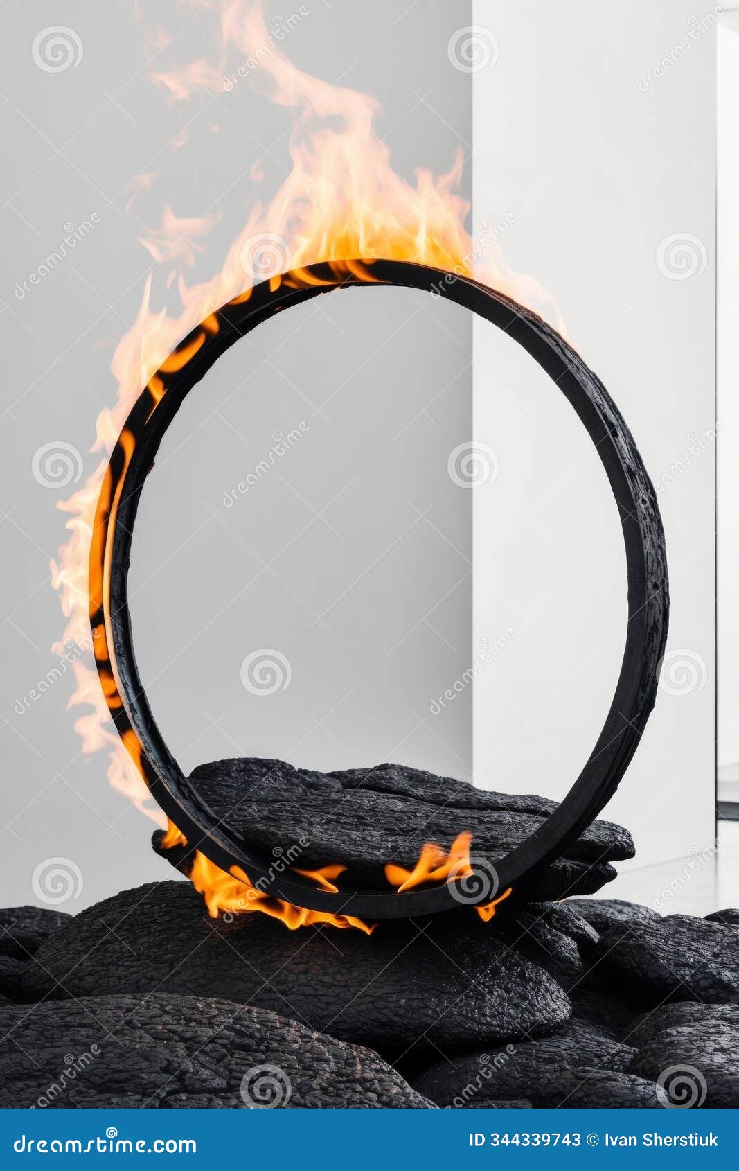 A Circular Fire Frame Surrounding Dark Lava Rock. Stock Image - Image ...