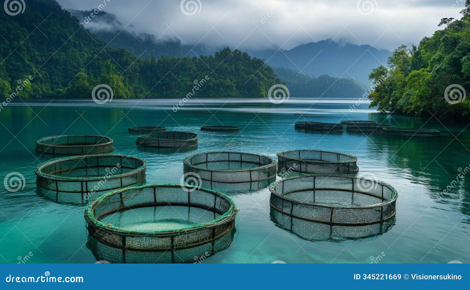 Circular Fish Farms in a Pristine Mountain Lake Stock Image - Image of ...