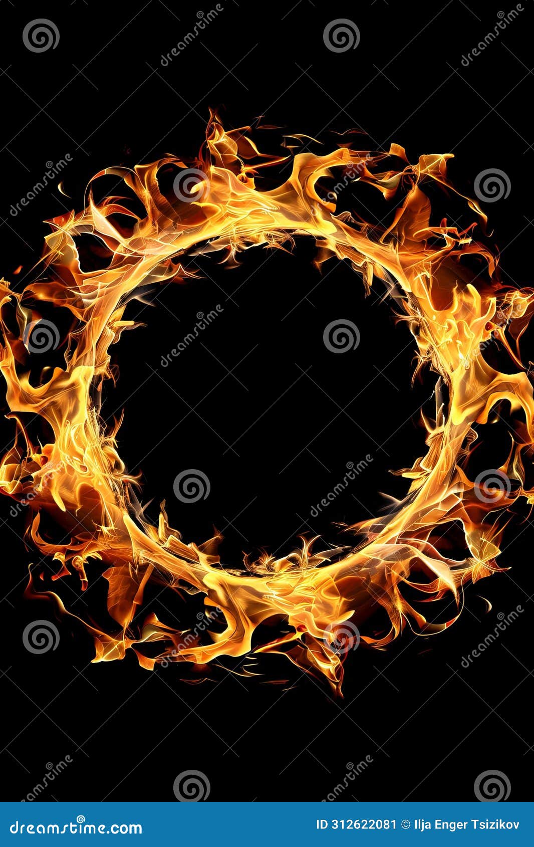 Circular Flames Frame on Black Backdrop Fiery Ring Shape of Fire for ...