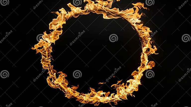 Circular Flames Frame on Black Background with Brightly Burning Fire in ...