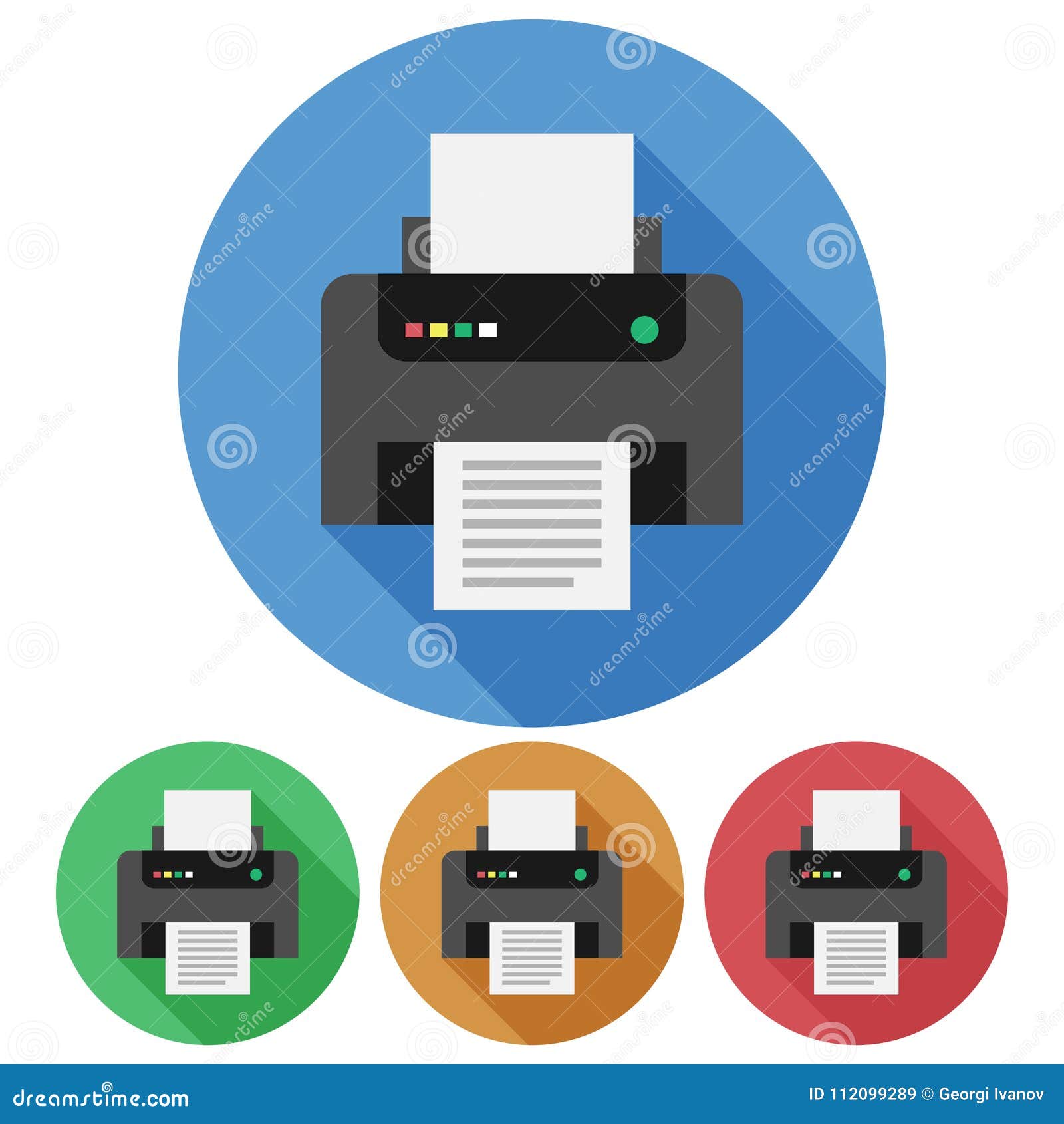 Circular, Flat Printer Icon. Four Variations. Isolated on White Stock Vector - Illustration of ...