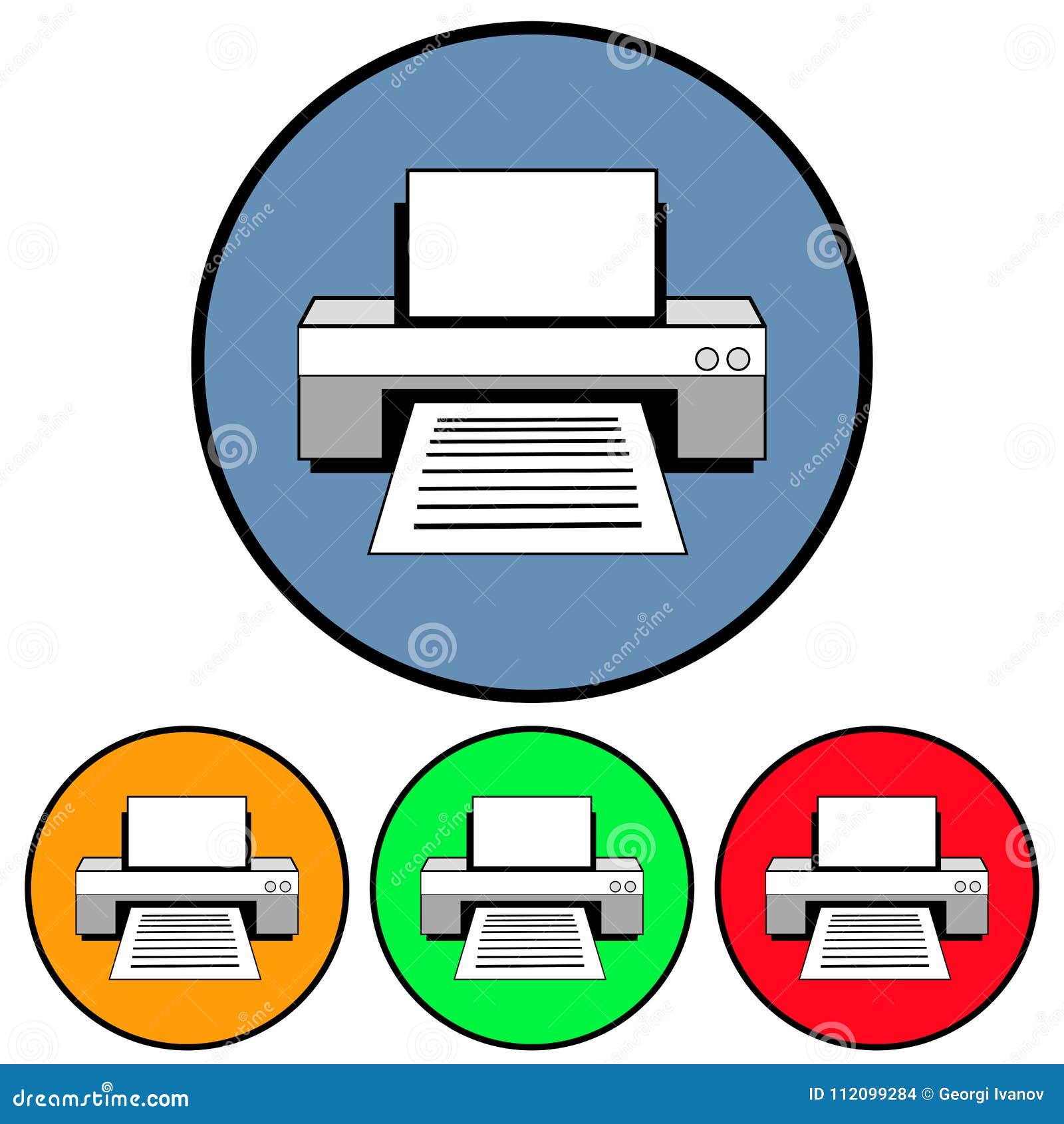 Circular, Flat Printer Icon Outlined. Four Variations. Isolated on ...