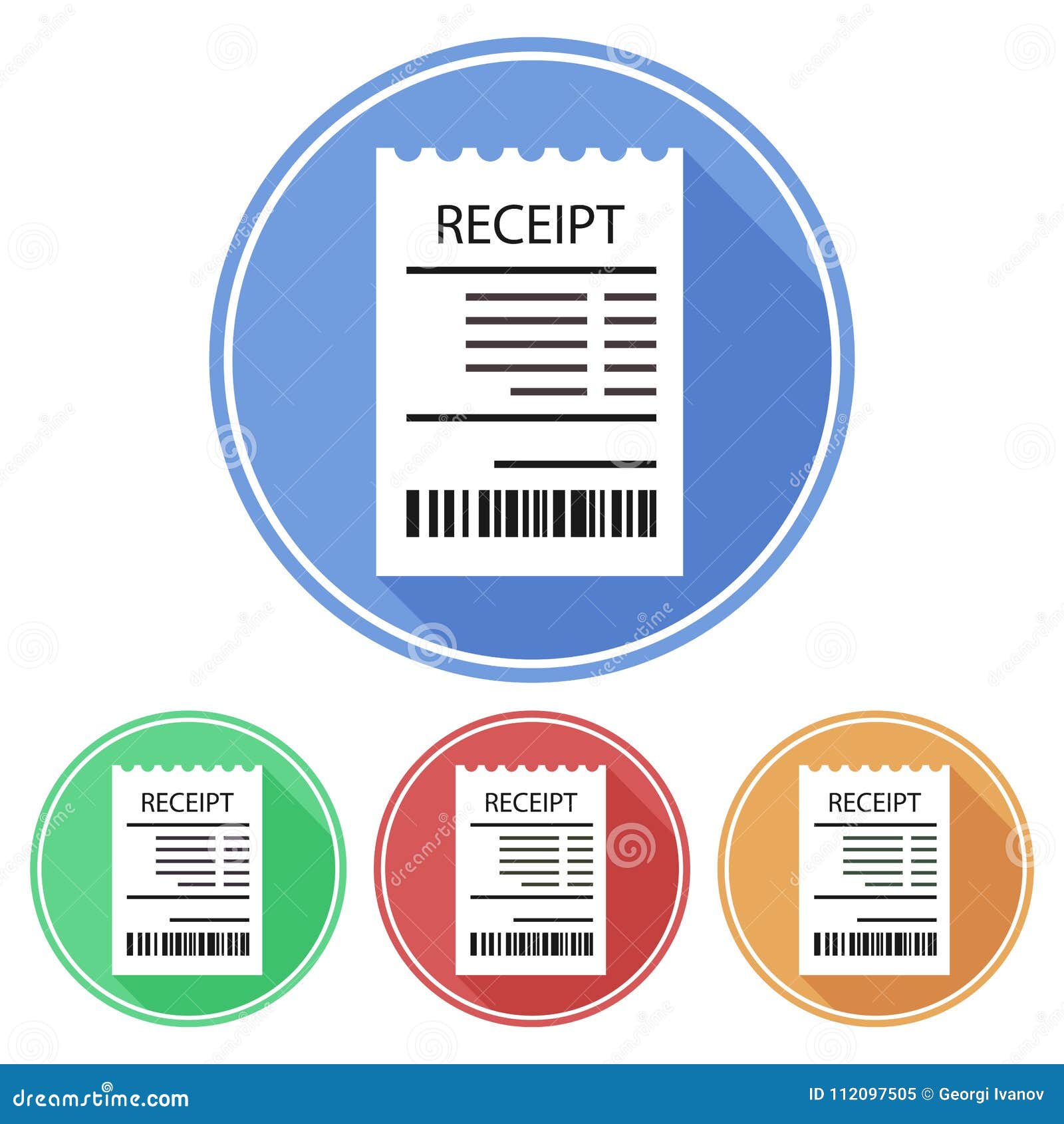 Circular, Flat Receipt Icon with a Bar Code. Casting a Shadow Stock ...