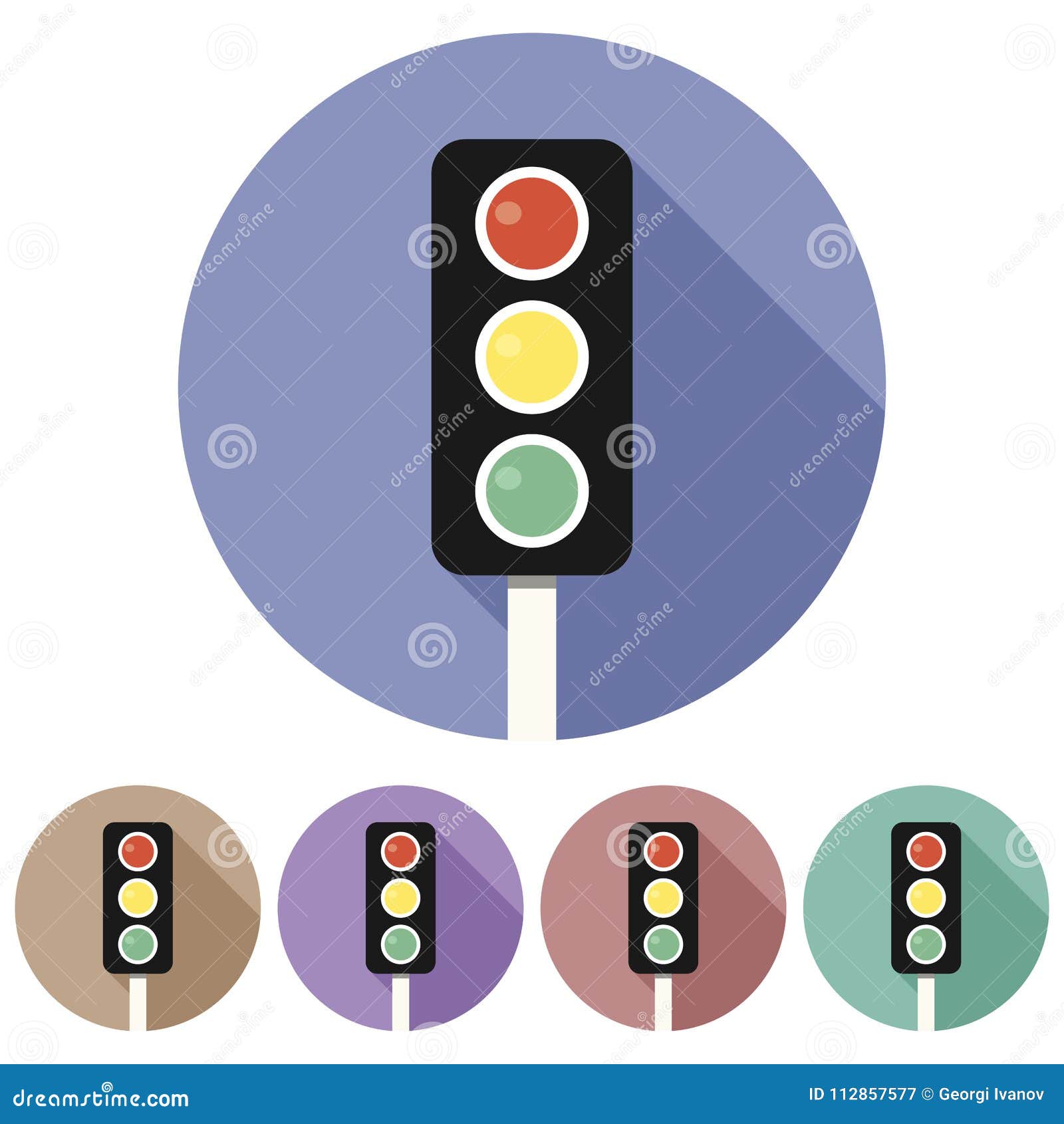 Circular, Flat Traffic Light Pole Icon. Five Color Variations Stock ...