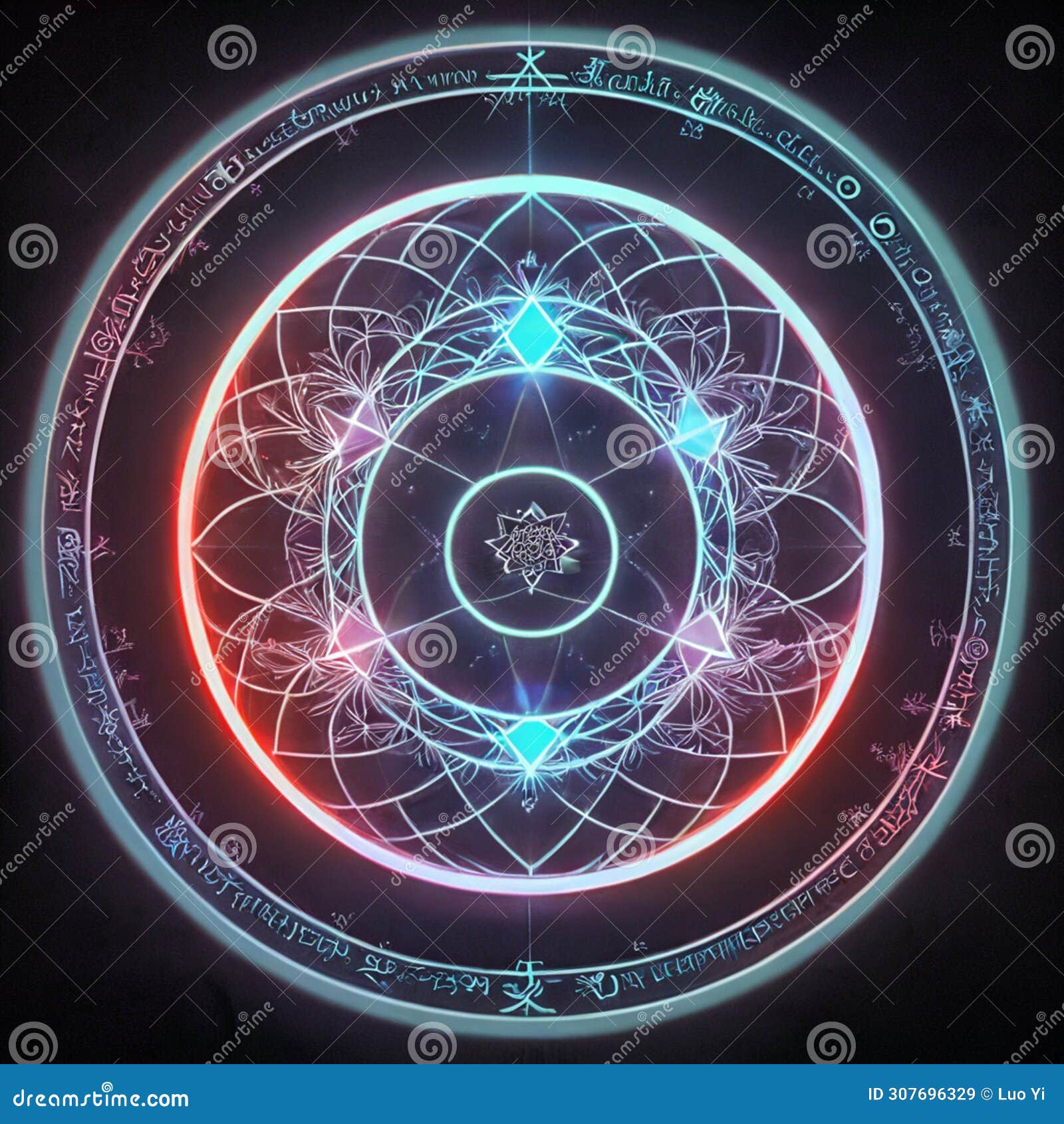 Circular Flower of Life Symbol on Pure Black Background Stock ...