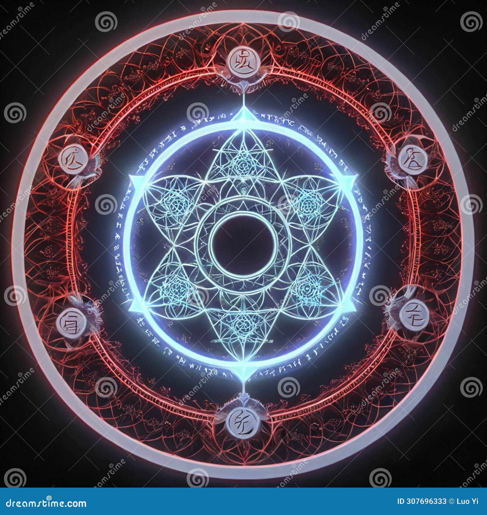 Circular Flower of Life Symbol on Pure Black Background Stock ...