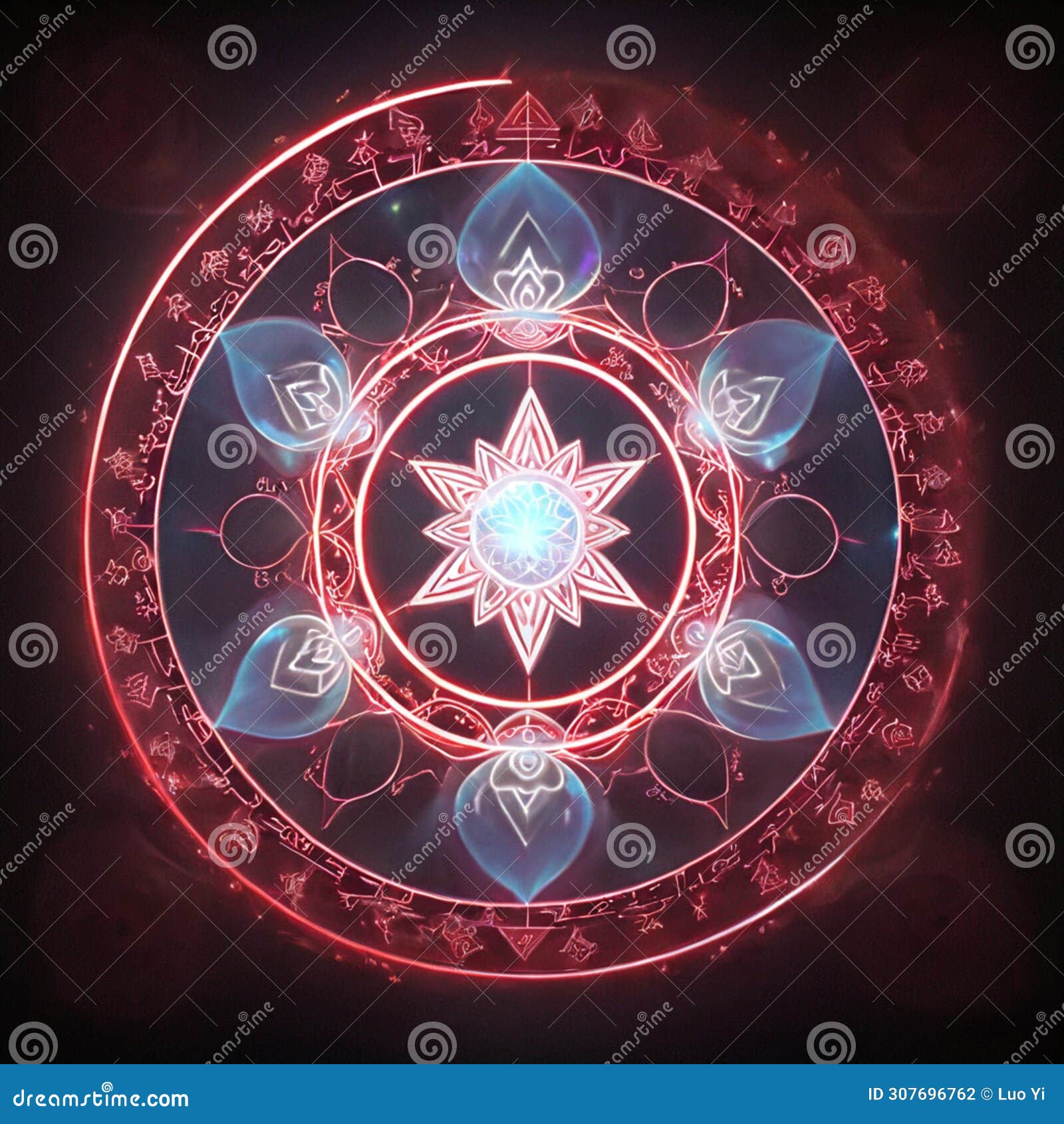 Circular Flower of Life Symbol on Pure Black Background Stock ...