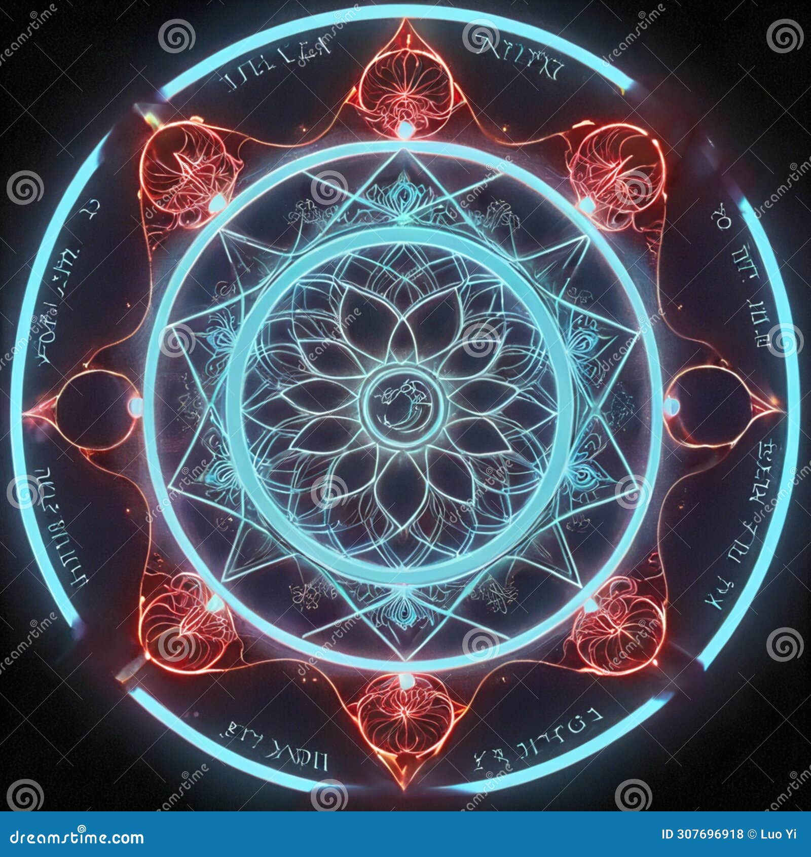 Circular Flower of Life Symbol on Pure Black Background Stock ...