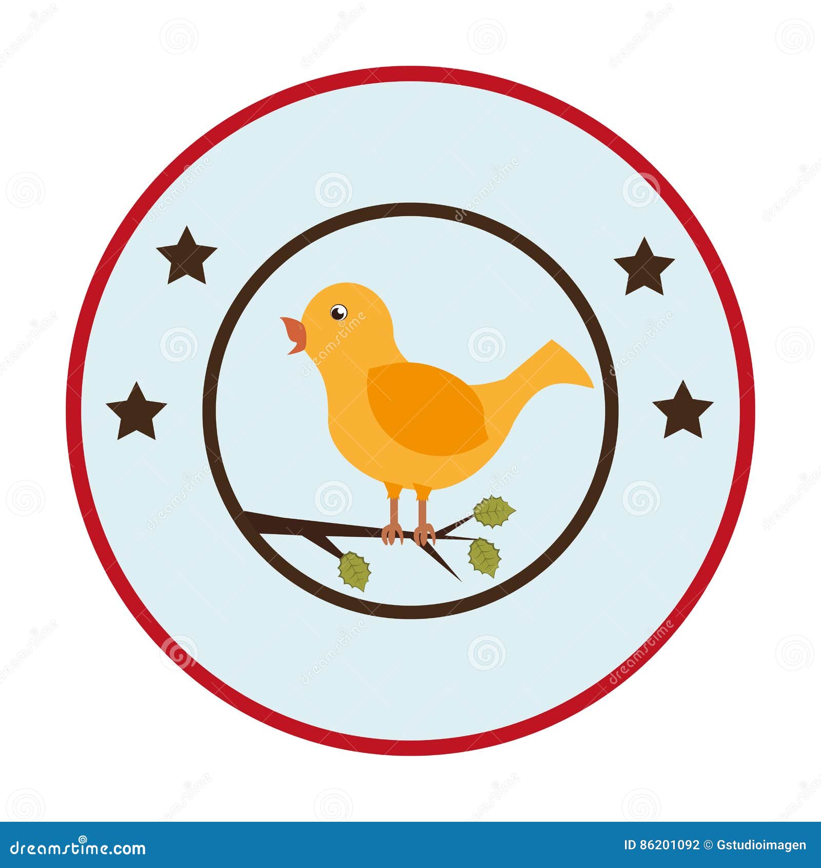 Circular Frame with Bird in Branch Stock Vector - Illustration of wing ...