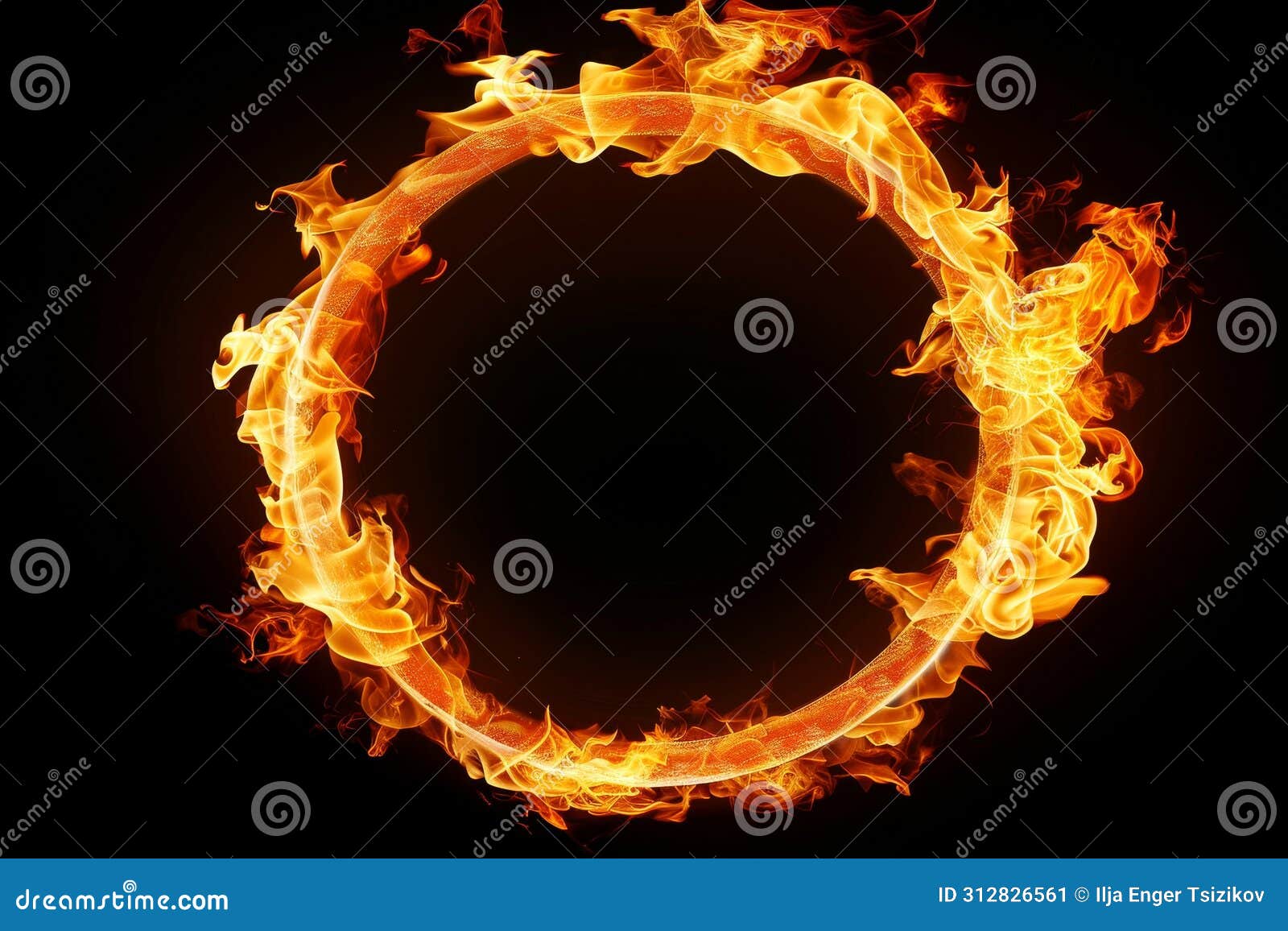 Circular Frame of Burning Flames in Circle Form on Dark Backdrop for ...
