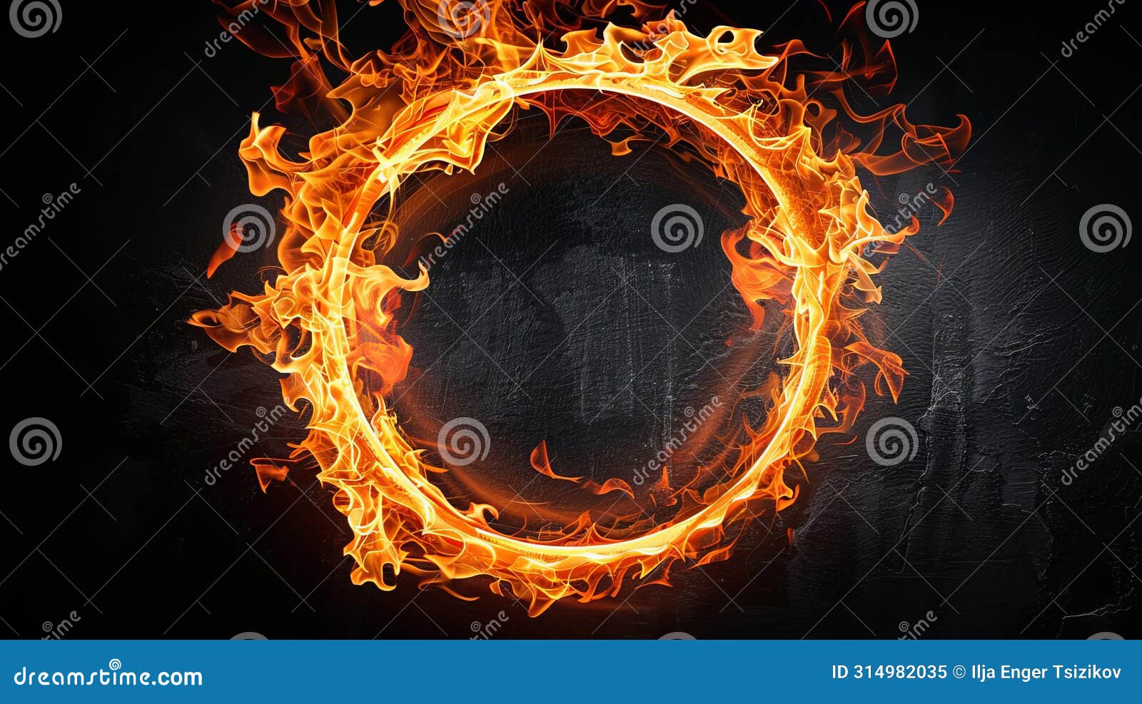 Circular Frame of Burning Flames Isolated on Black Background for a ...
