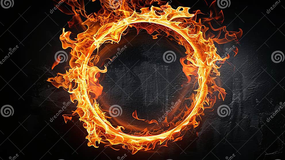 Circular Frame of Burning Flames Isolated on Black Background for a ...