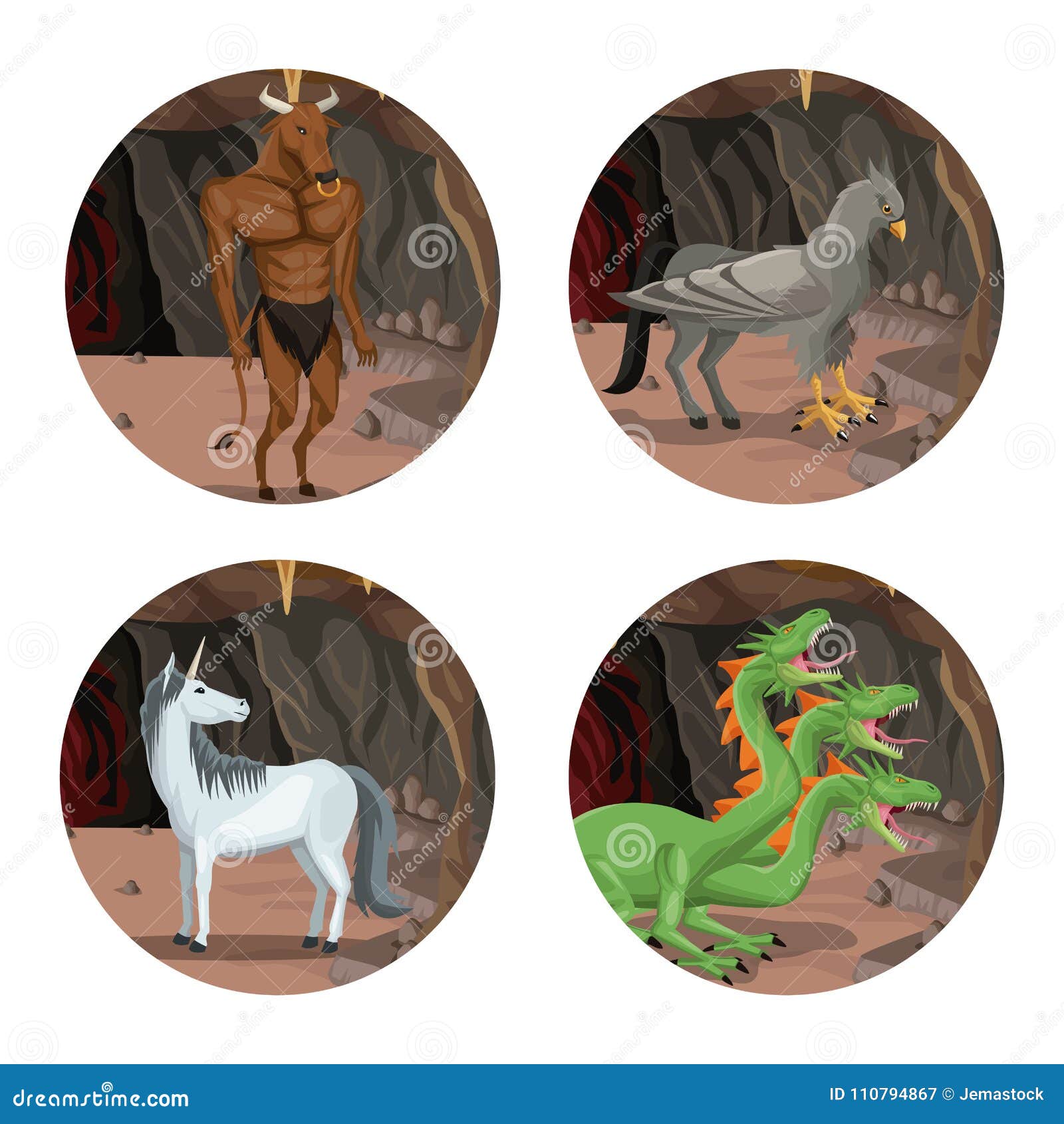 Circular Frame with Cave Interior Scene with Greek Mythological ...